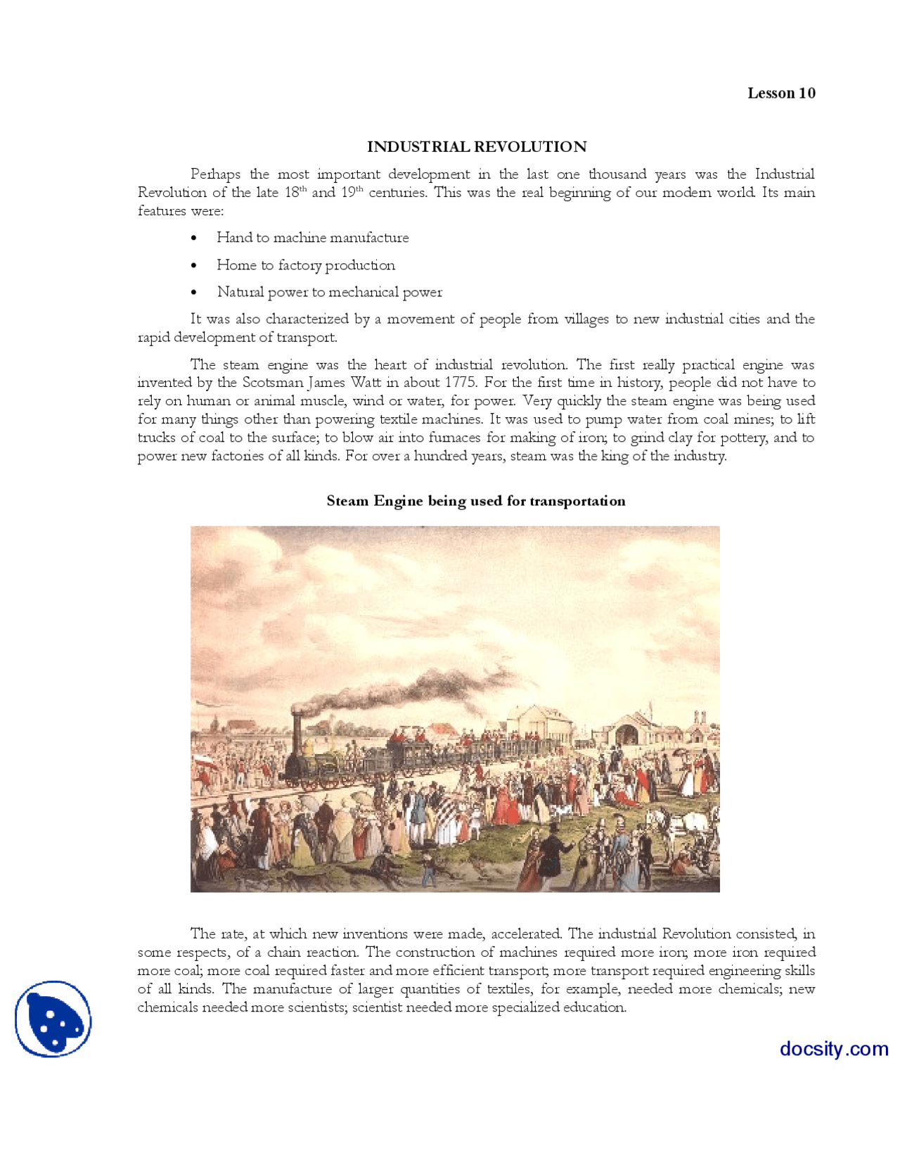 Industrial Revolution History Of Psycology Lecture Handout Docsity