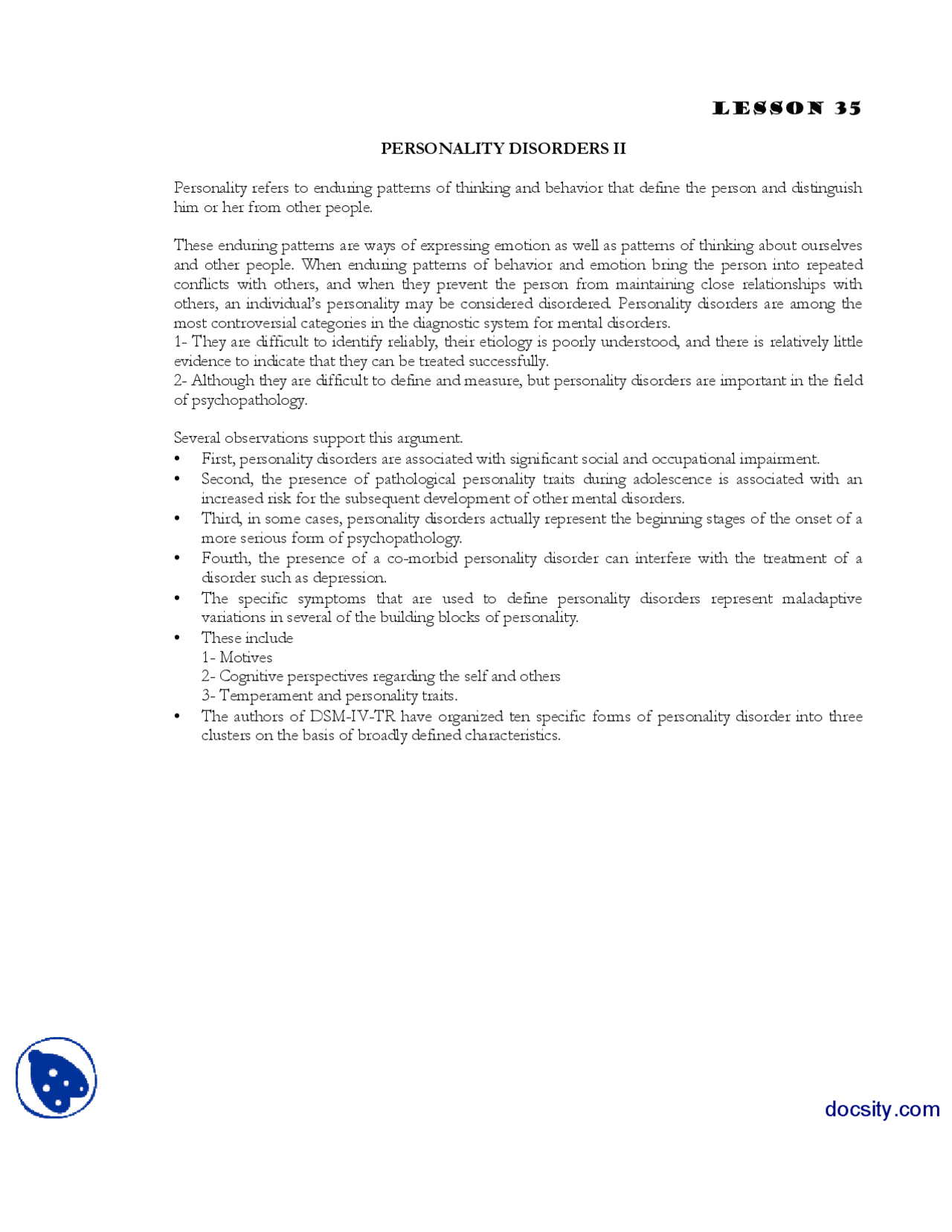 Personality Disorder Part 2 Abnormal Psycology Lecture Handout Docsity
