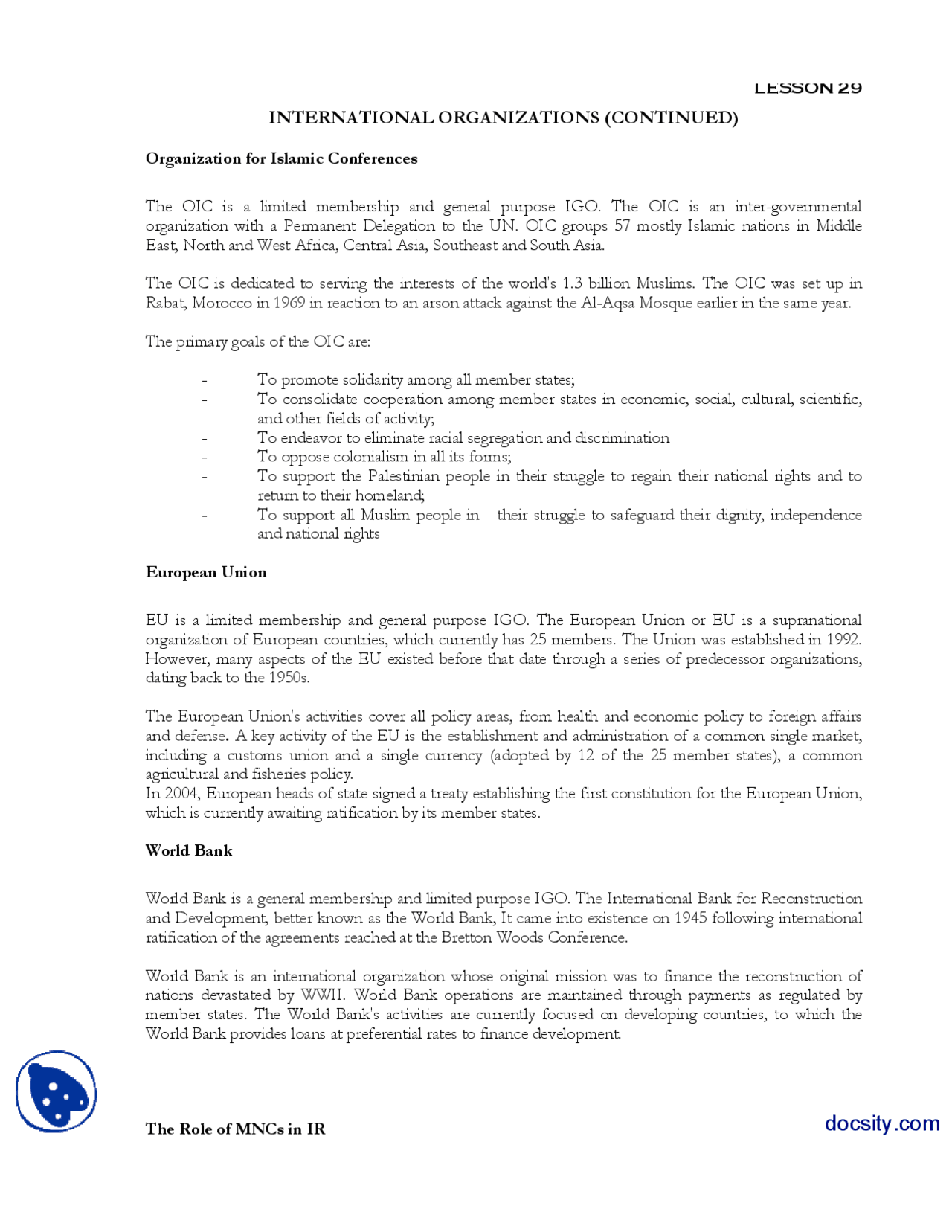 International Organizations Lesson 29-International Relations-Lecture ...