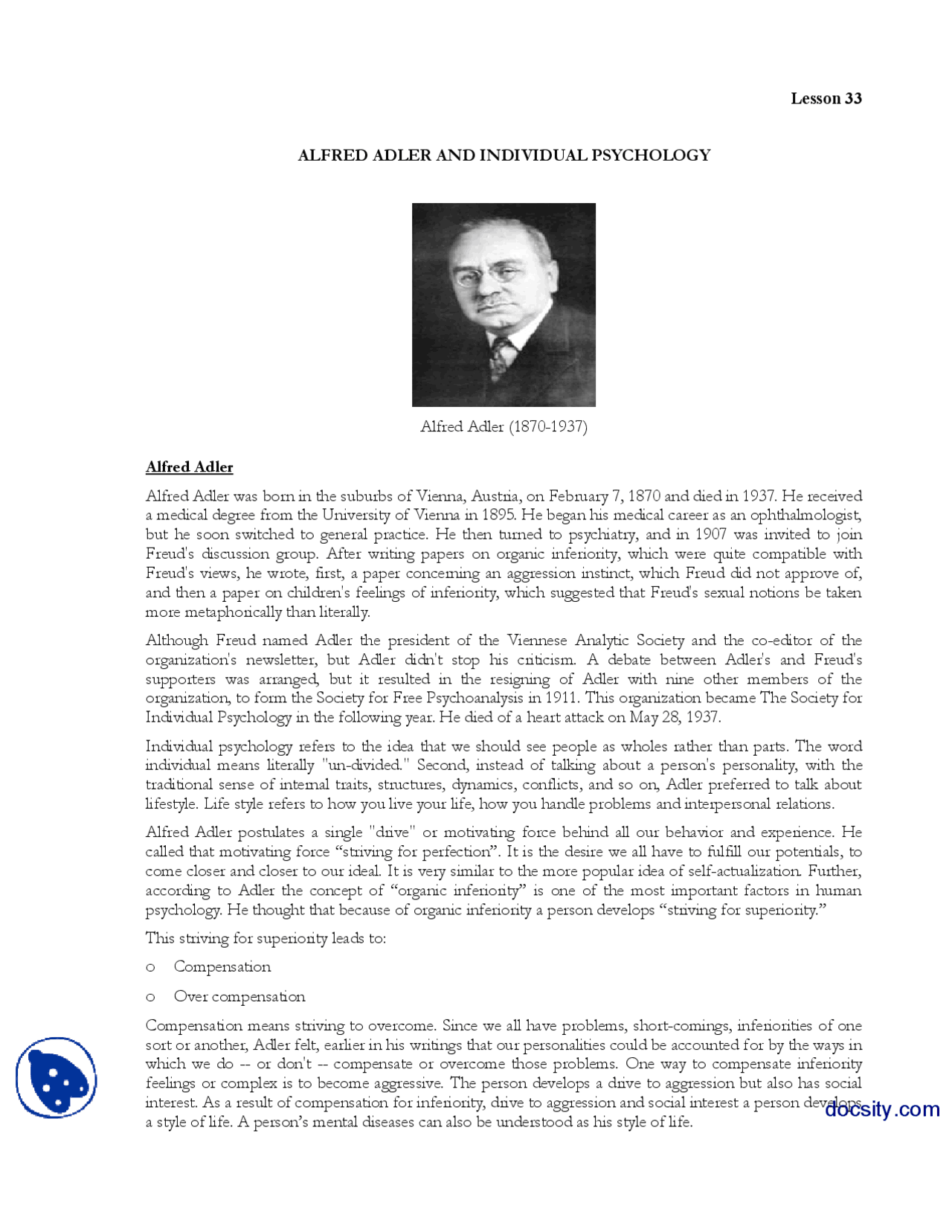 Individual Psycology History Of Psycology Lecture Handout Docsity