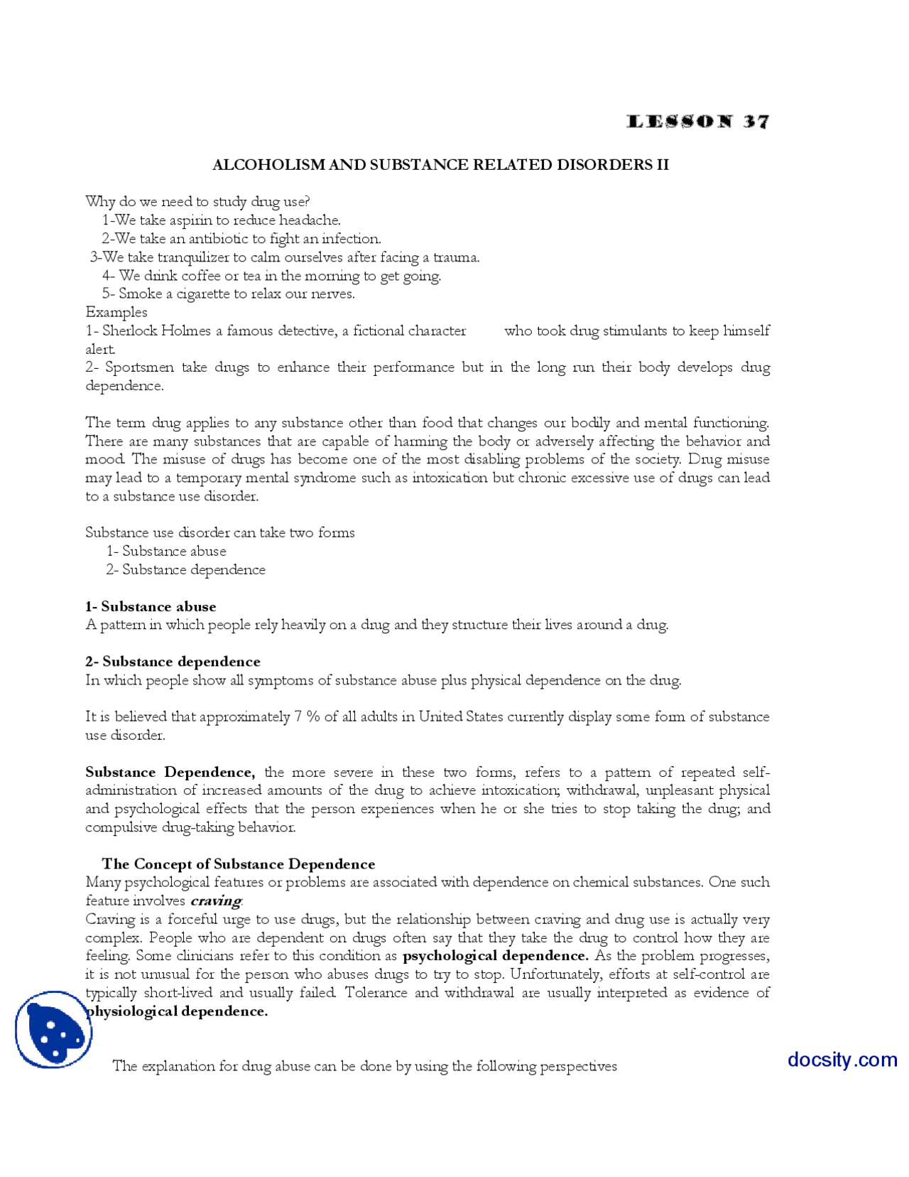 Substance Distorder Part 2 Abnormal Psycology Lecture Handout Docsity