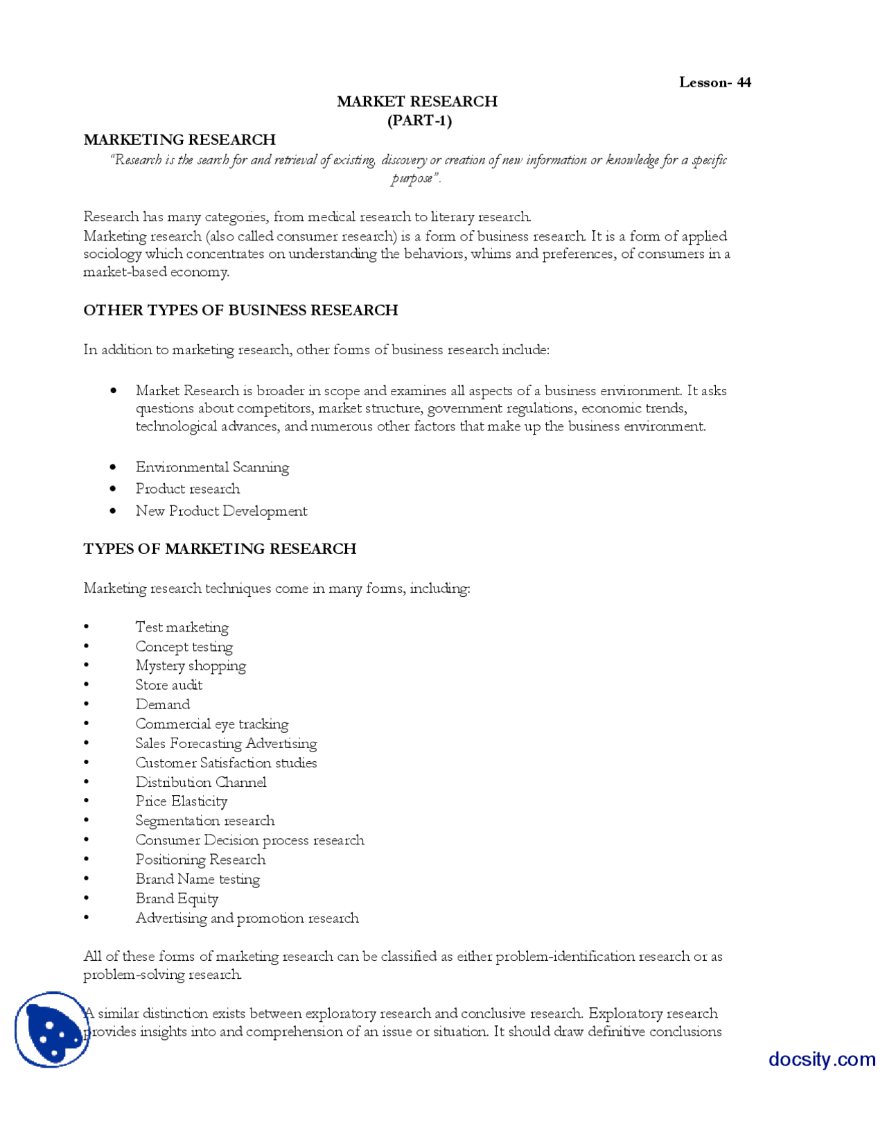 Market Research Part 1 Marketing Managment Lecture Handout Docsity