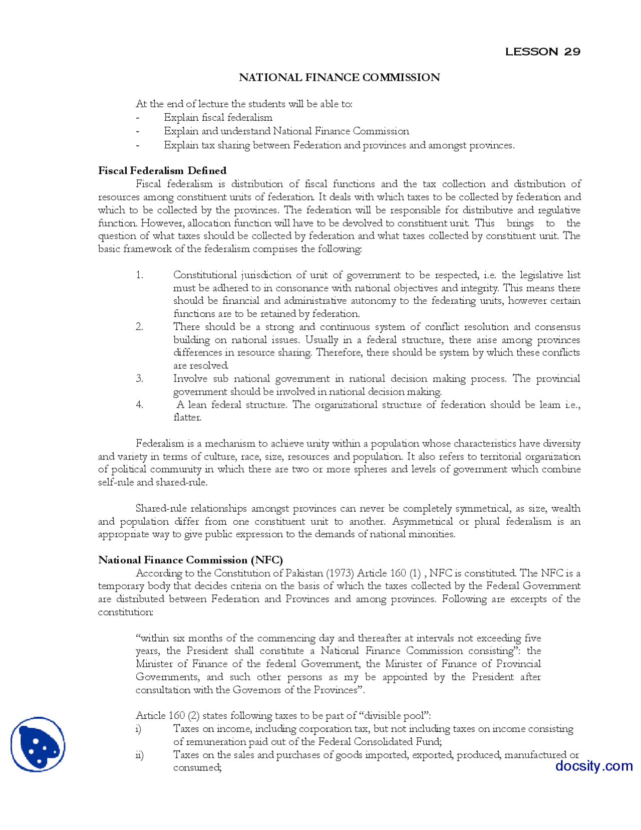 National Finance Commission-Introduction to Public Administration-Lecture Handout - Docsity