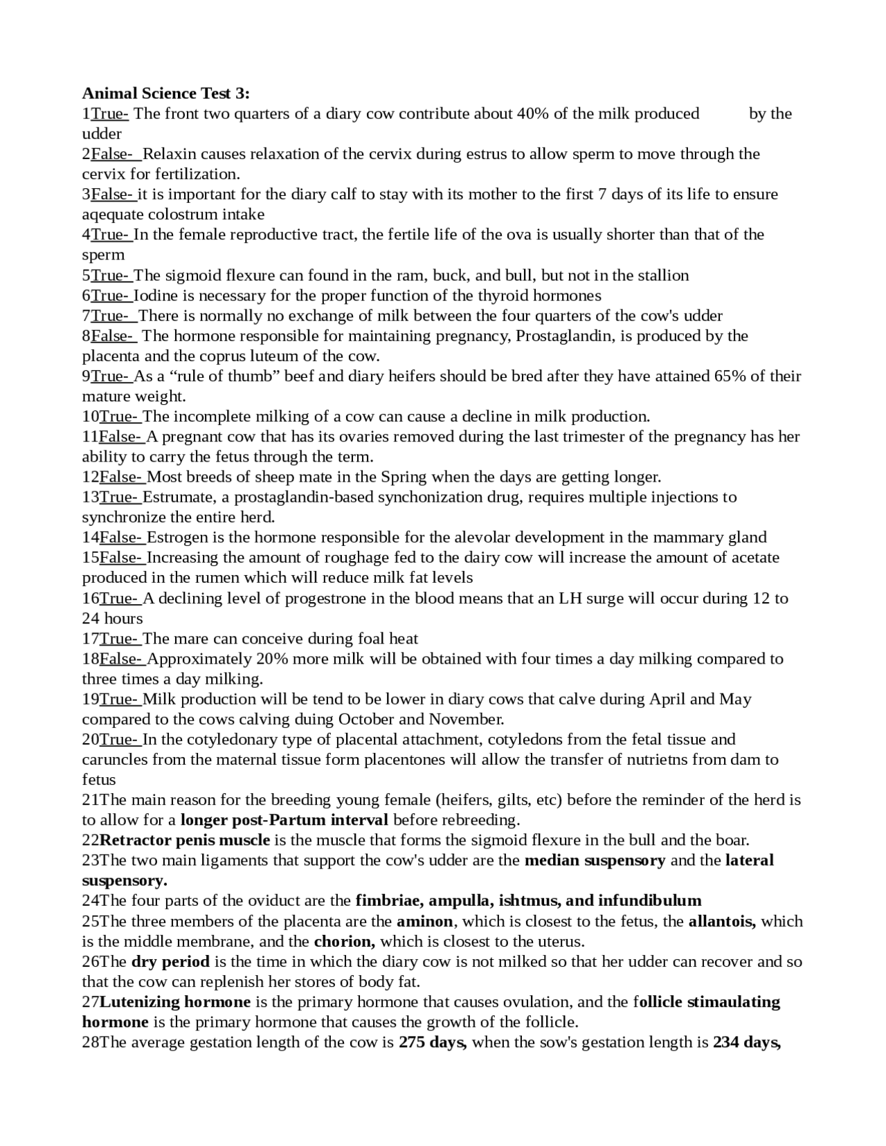 Animal Science Test 3 - Introductory Animal and Dairy Science | ADSC ...