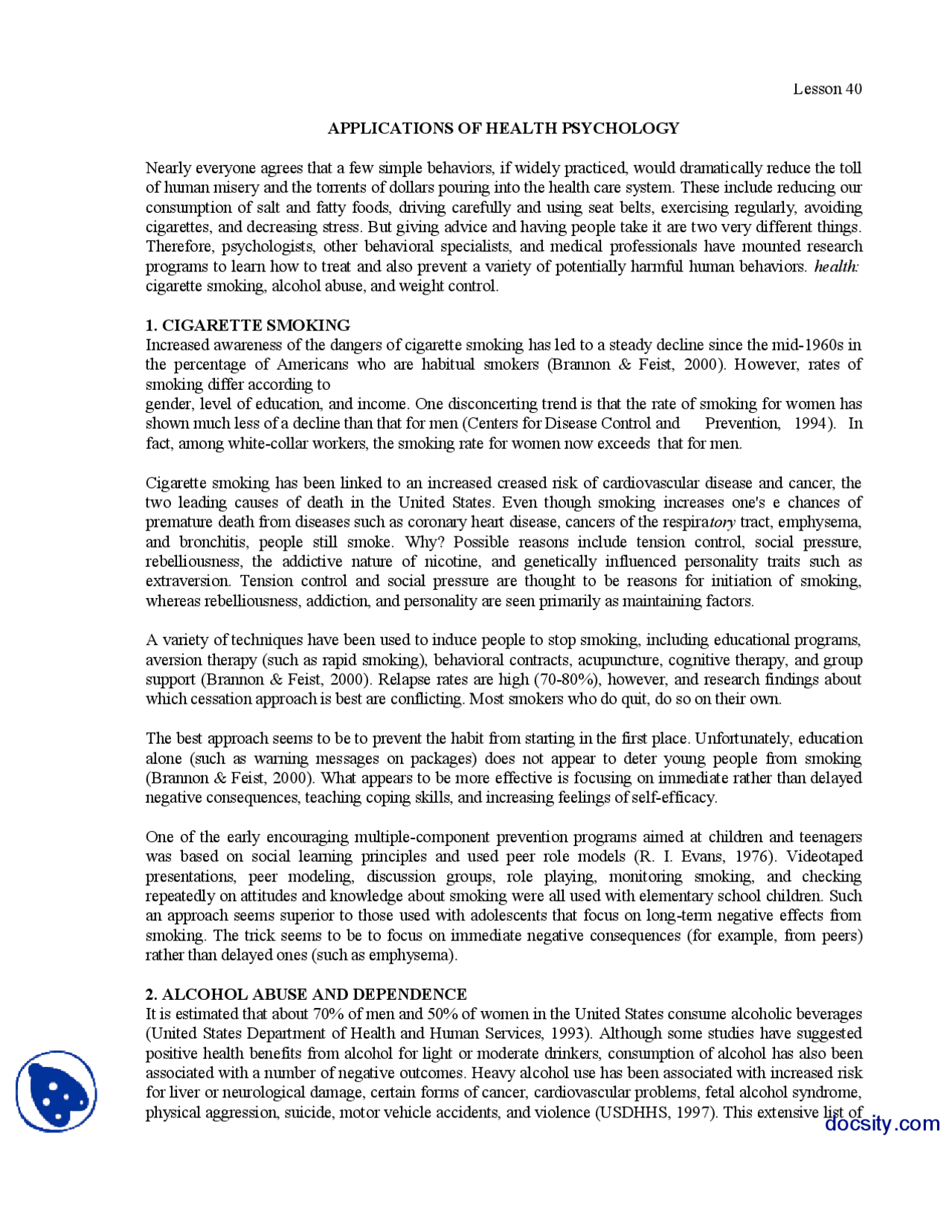 Health Psycoloy Part 2 Clinical Psycology Lecture Handout Docsity