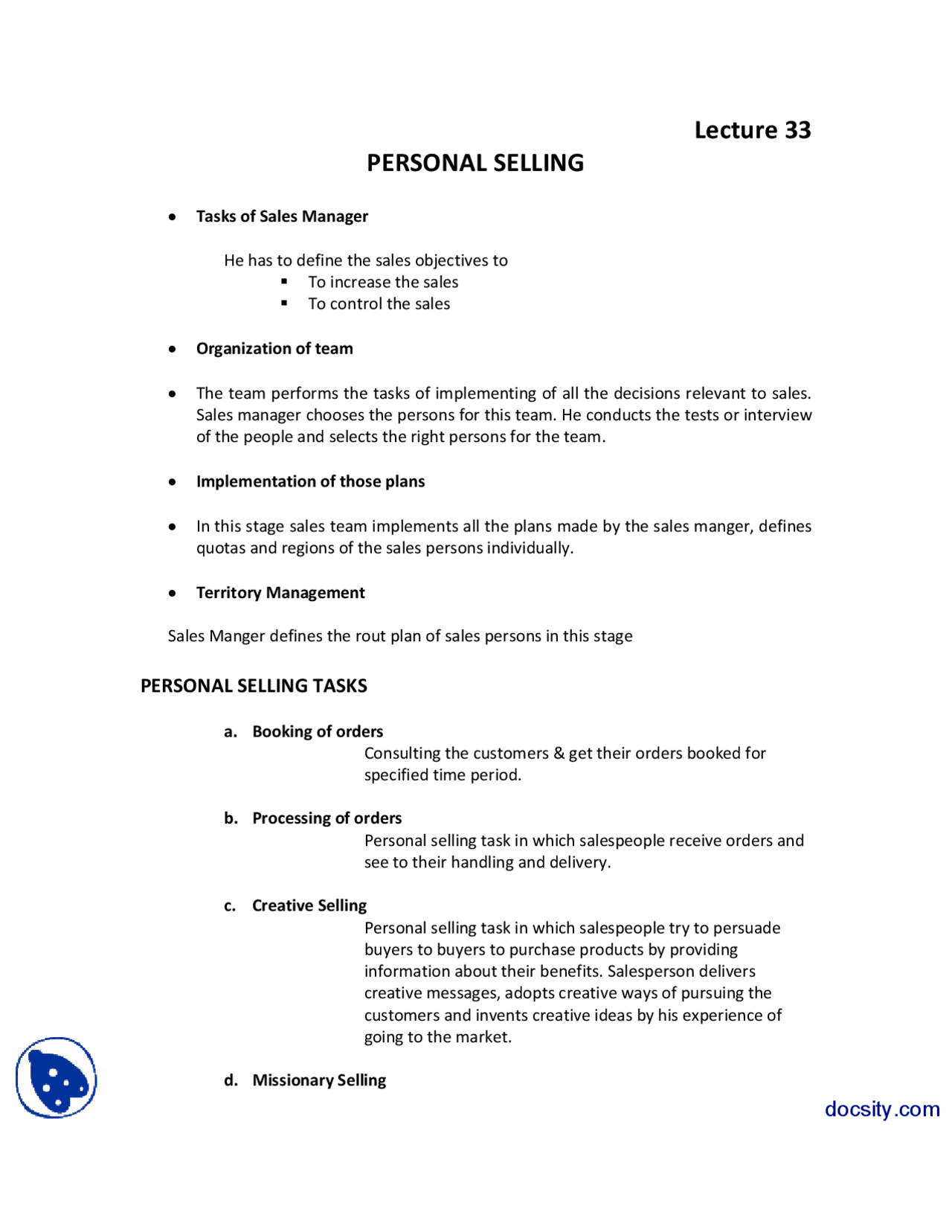 Personal Selling Part 2 Introduction To Business Lecture Handout