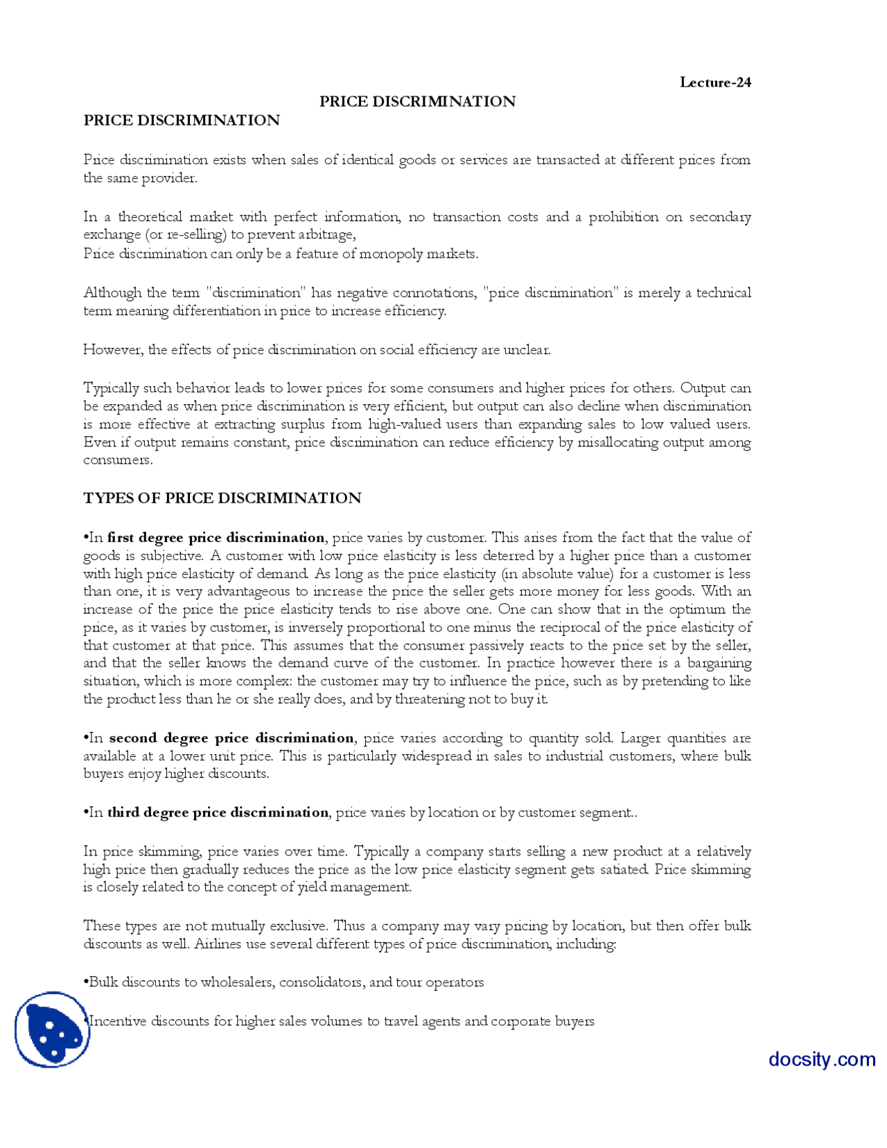 Price Discrimination Marketing Managment Lecture Handout Docsity