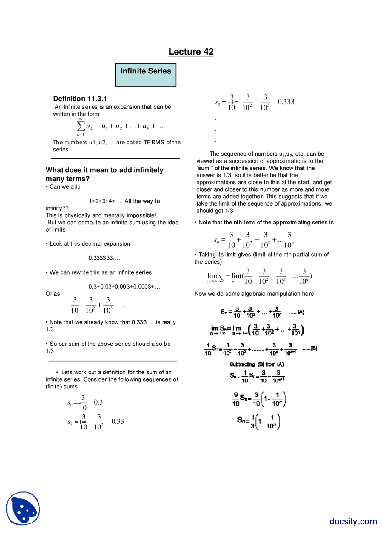 Infinite Series: Definition, Geometric & Harmonic Series, Convergence ...