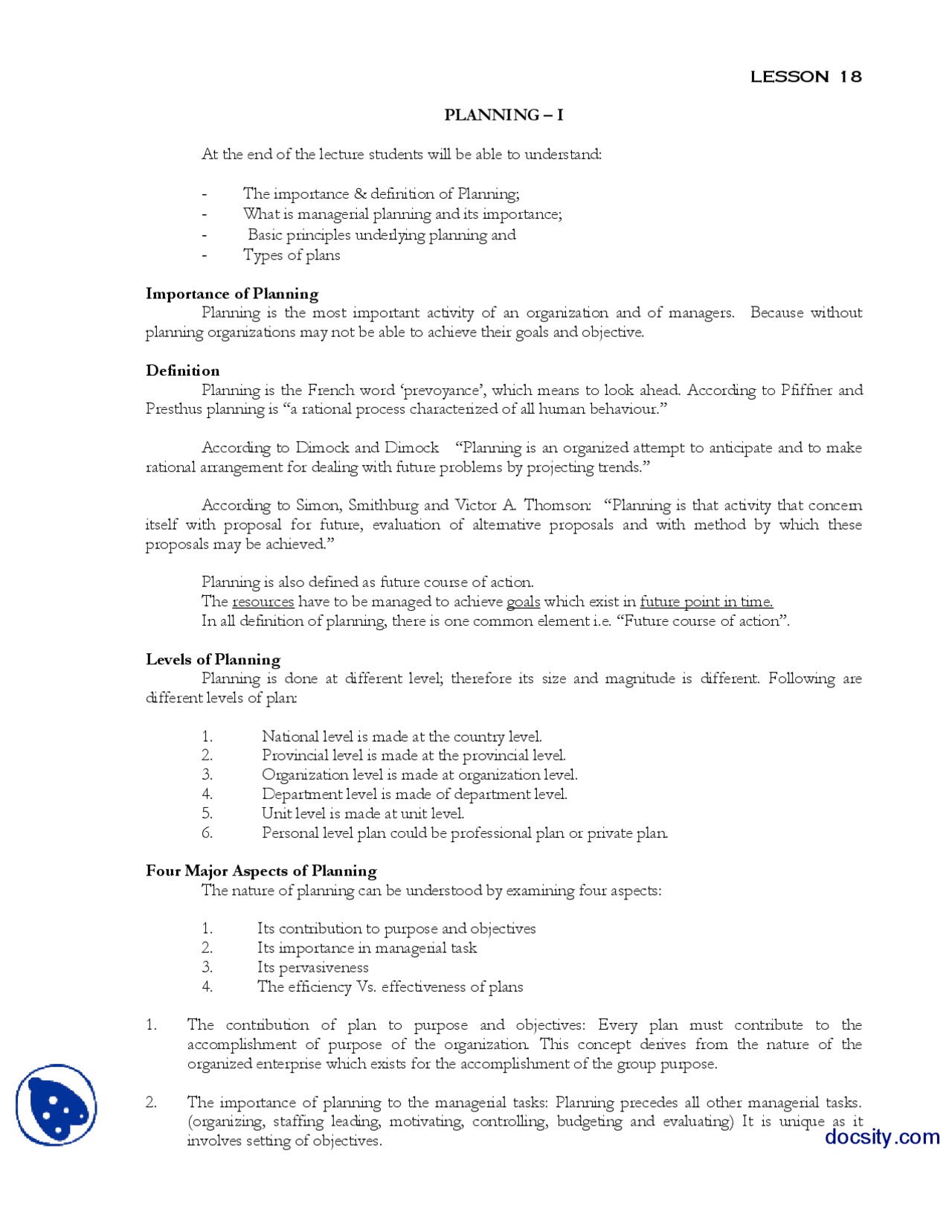 Planning I Introduction To Public Administration Lecture Handout