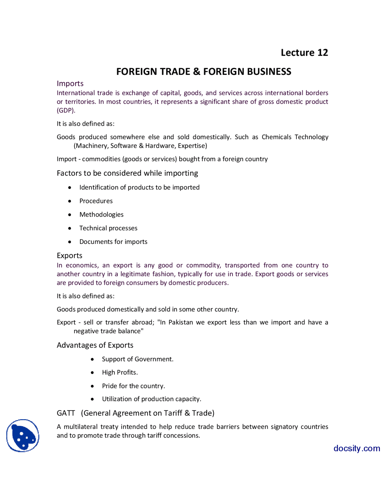 Foreign Trade and Foreign Business-Introduction to Business-Lecture ...