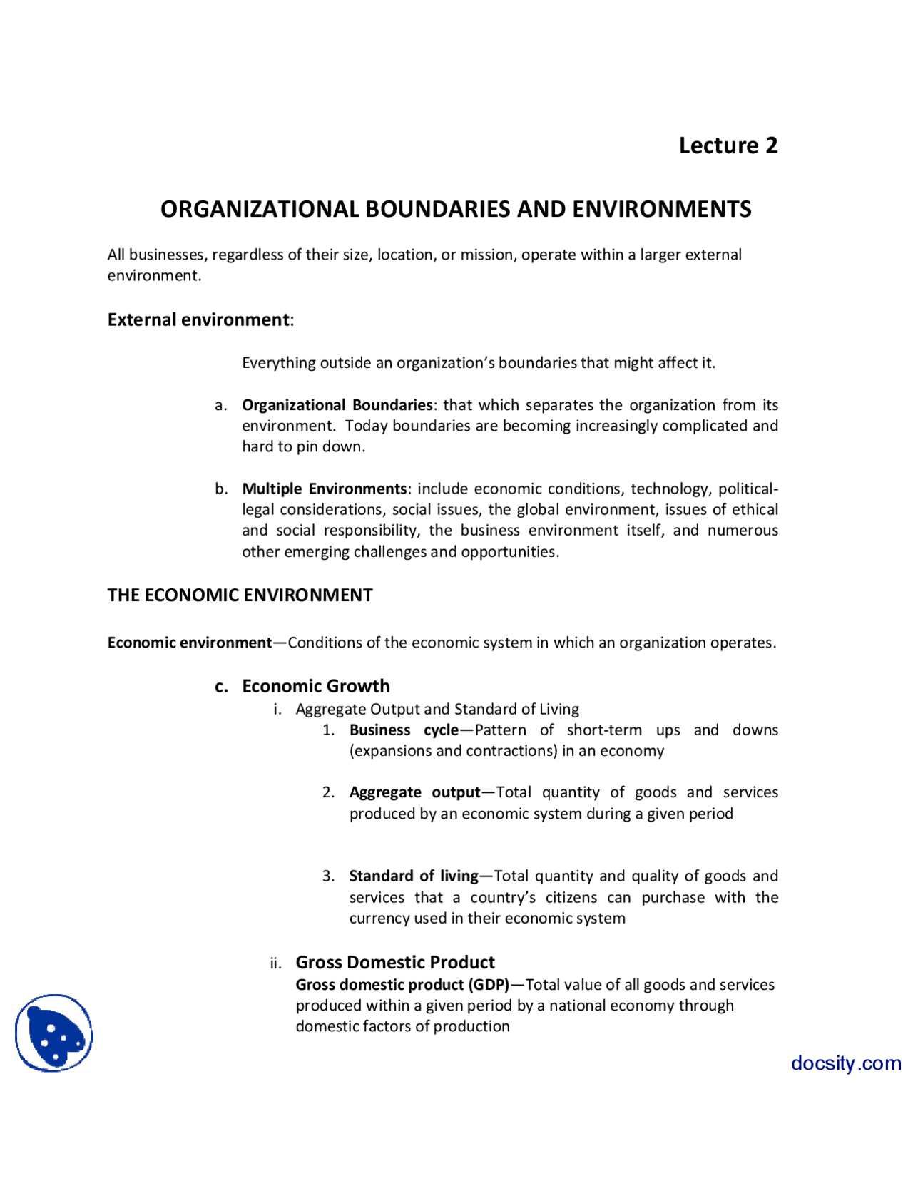Organizational Boundries and Environment-Introduction to Business-Lecture Handout - Docsity