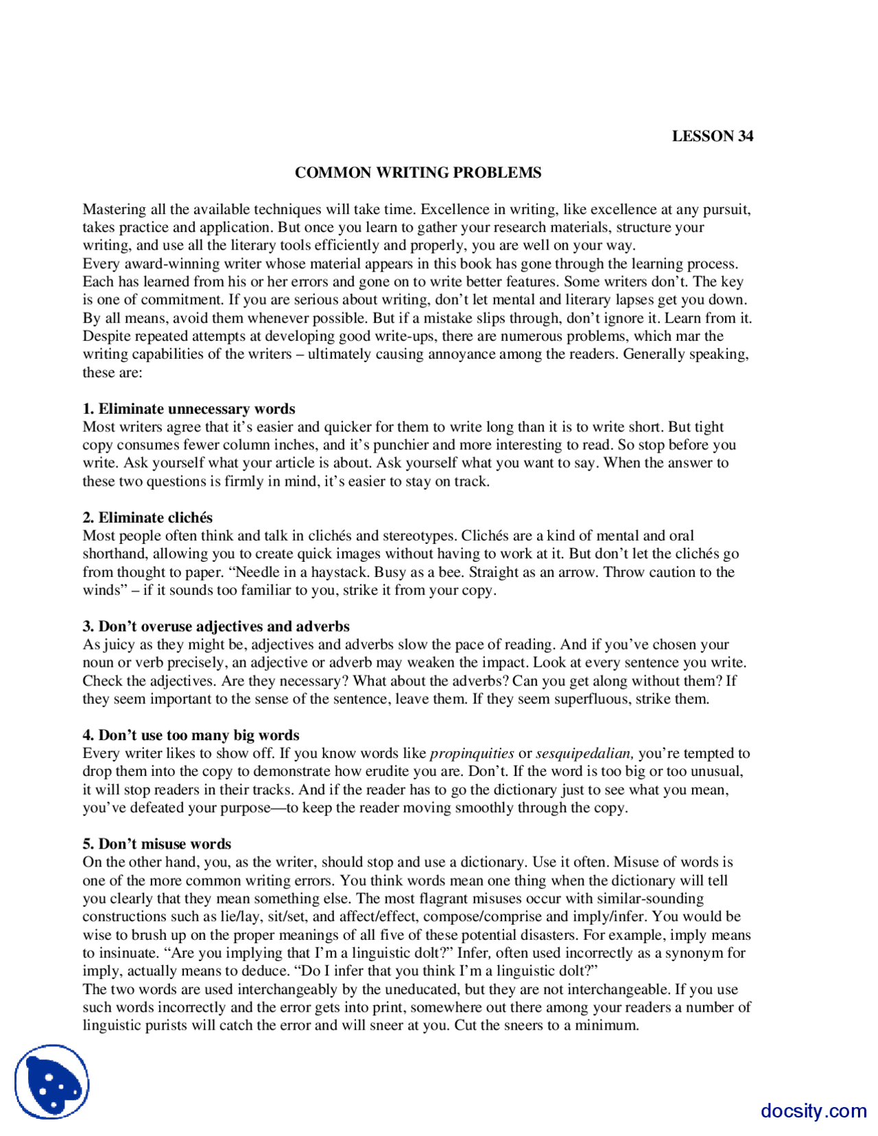 Common Problems Feature And Coloumn Writing Lecture Handout Docsity