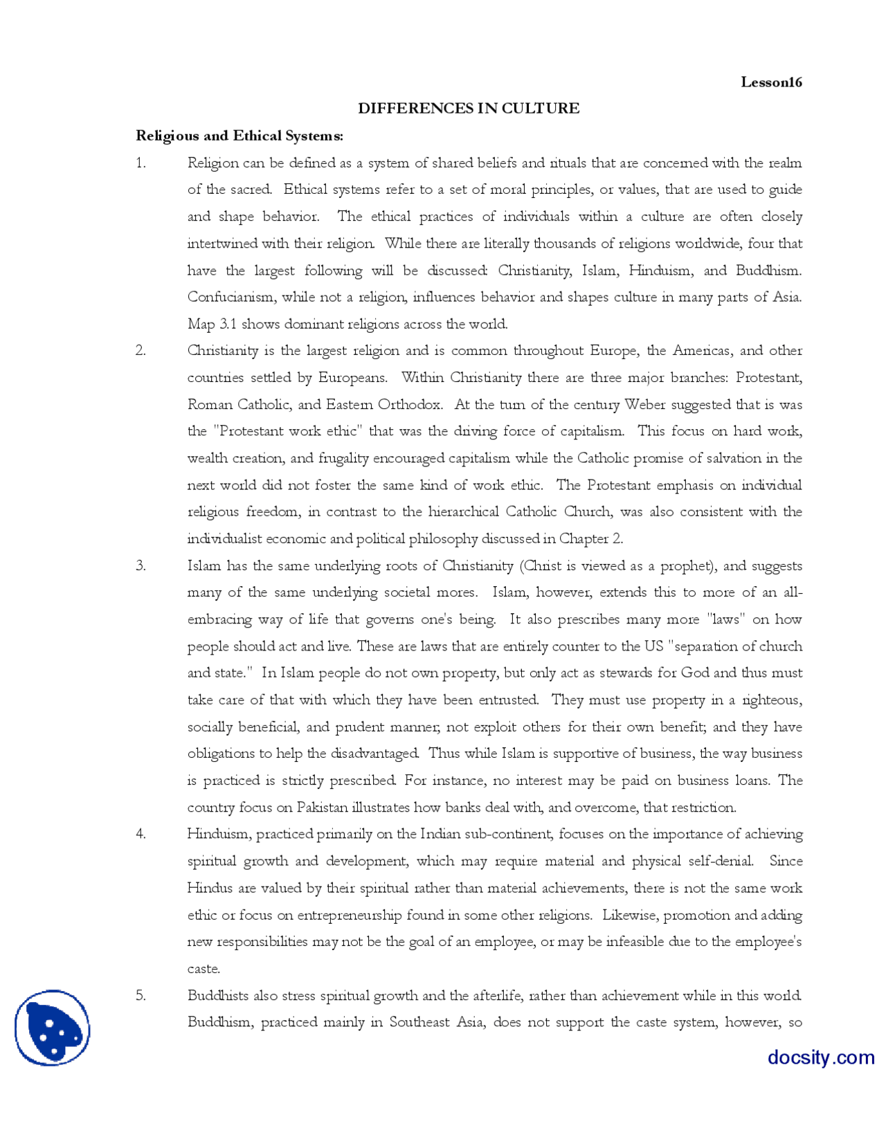 Diffrences In Culture Lesson 16 International Business Lecture Handout