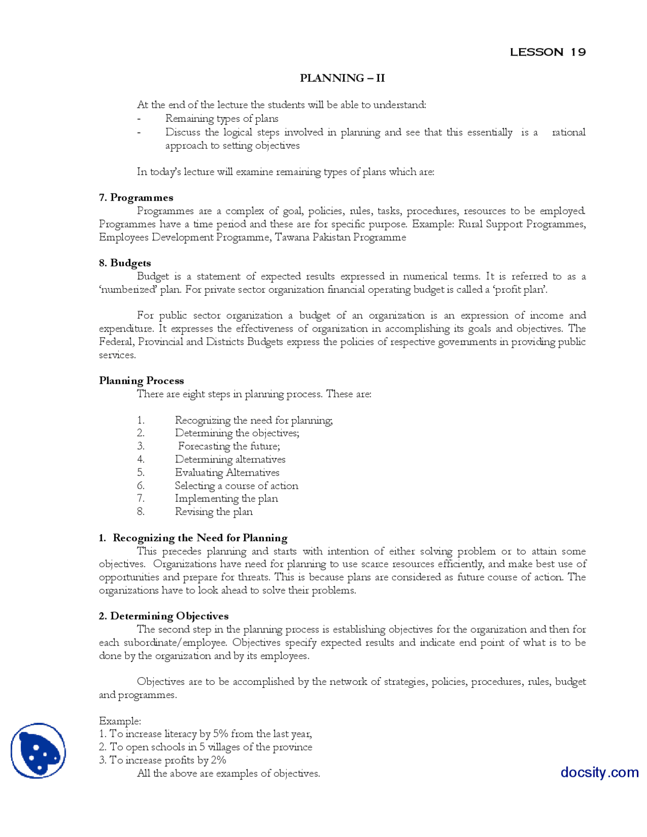 Planning Ii Introduction To Public Administration Lecture Handout Docsity