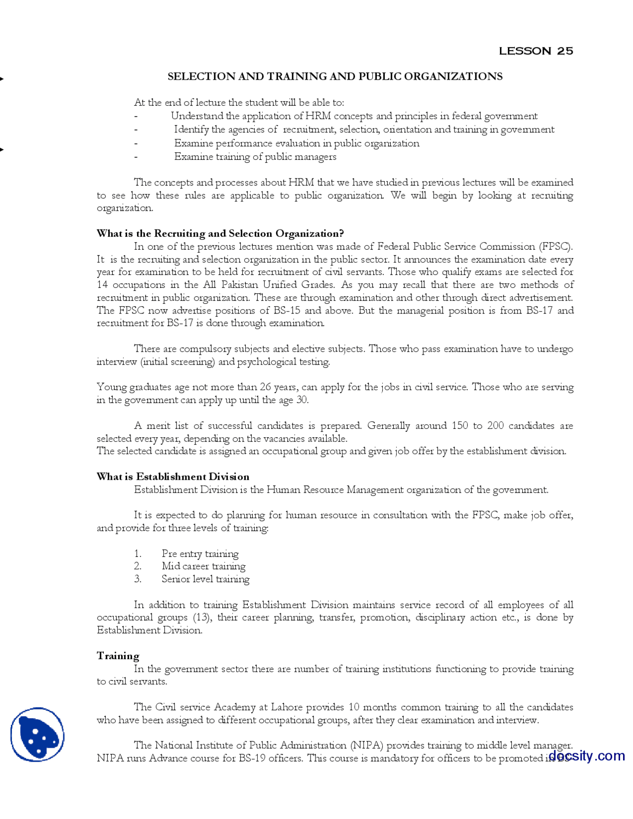 Selection And Training And Public Organizations Introduction To Public