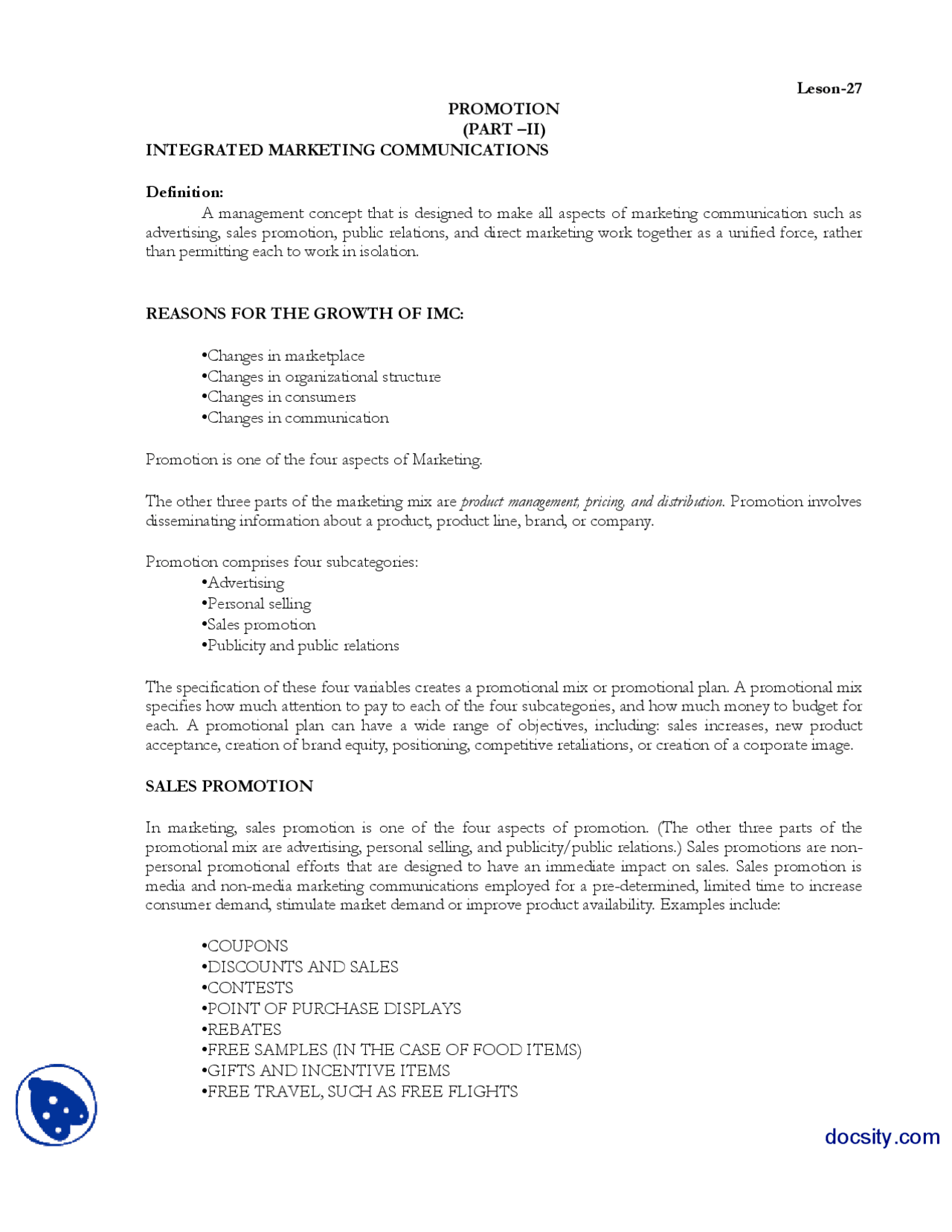 Promotion Part2 Marketing Managment Lecture Handout Docsity