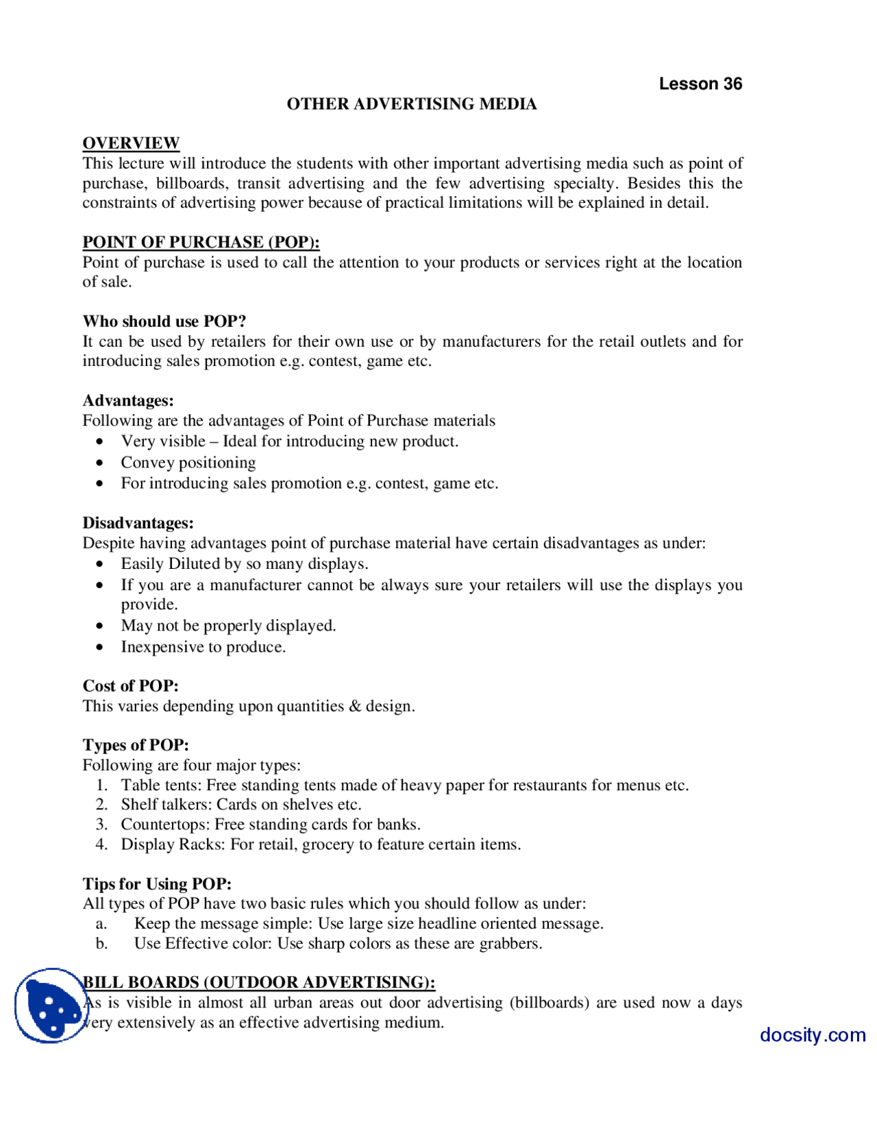 Media Advertising And Promotion Lecture Handout Docsity