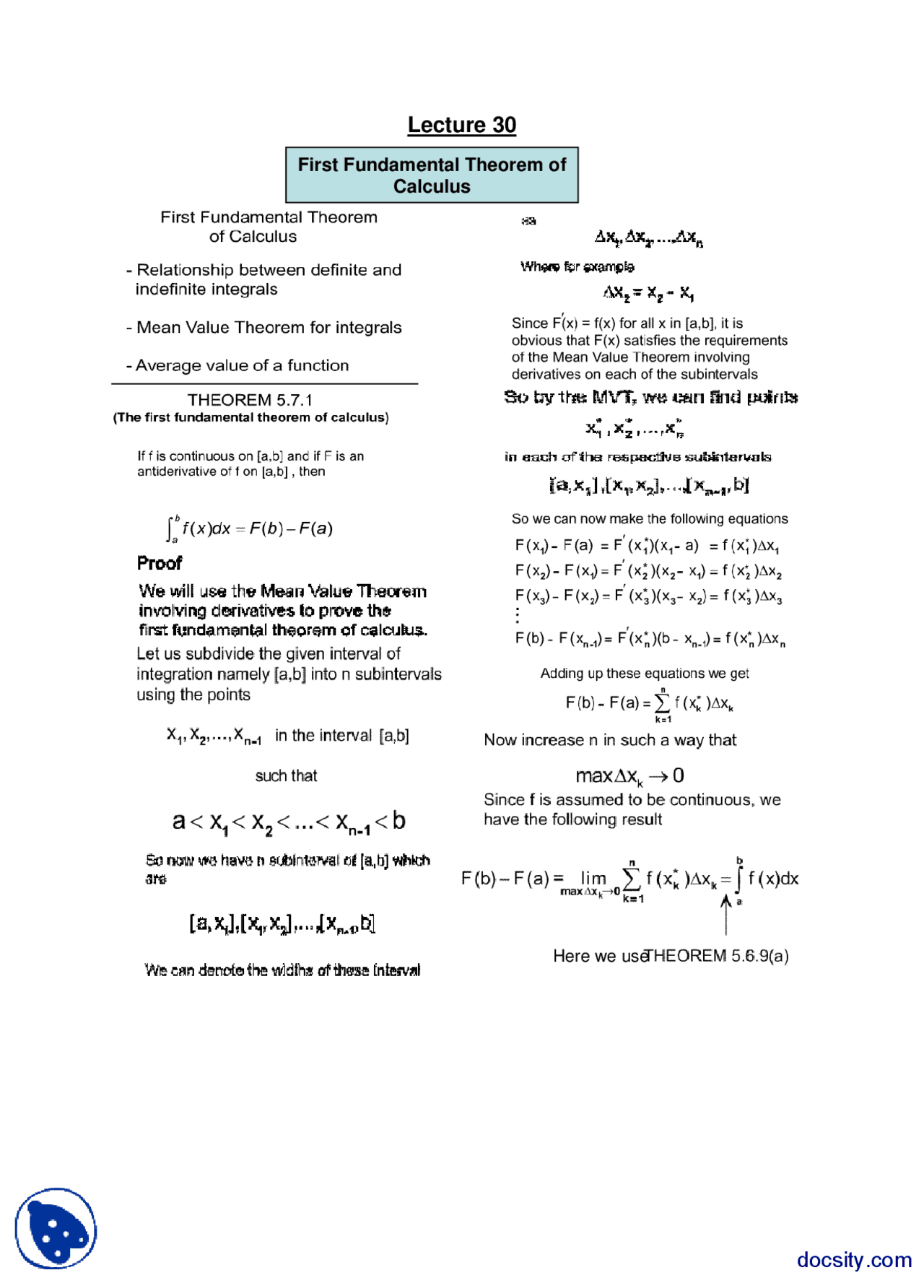 First Fundamental Theorem Of Calculus General Mathematics Lecture
