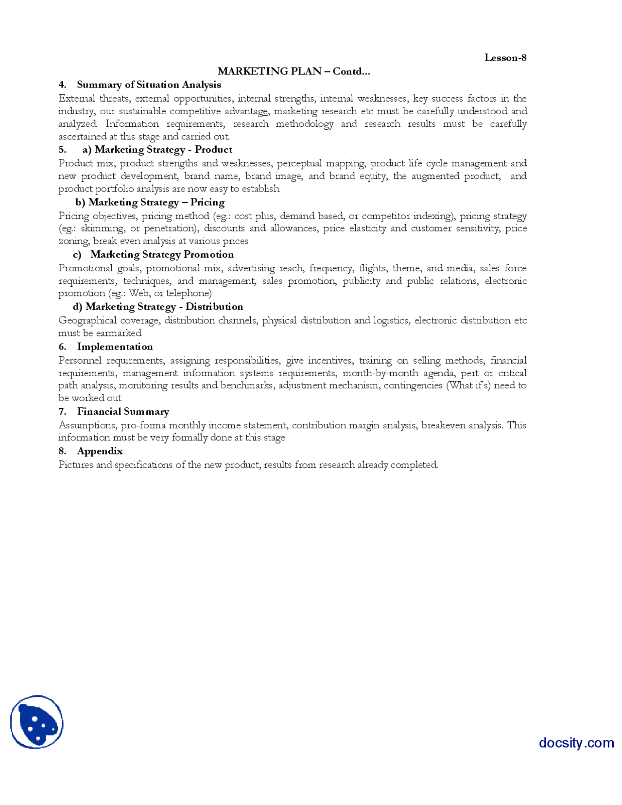 Marketing Plan Part2 Marketing Managment Lecture Handout Docsity