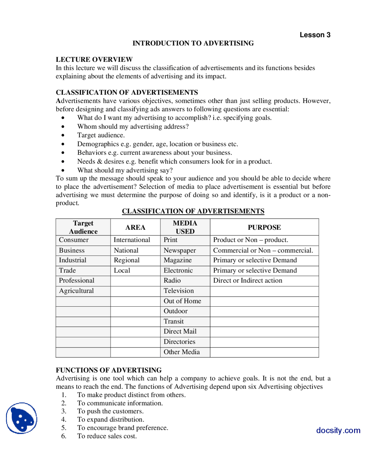 Inroduction Part 2 Advertising And Promotion Lecture Handout Docsity