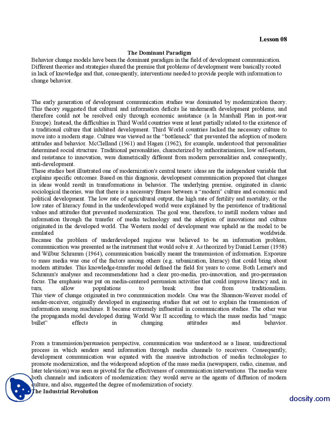 The Dominant Paradigm-Development Communication-Lecture Handout ...