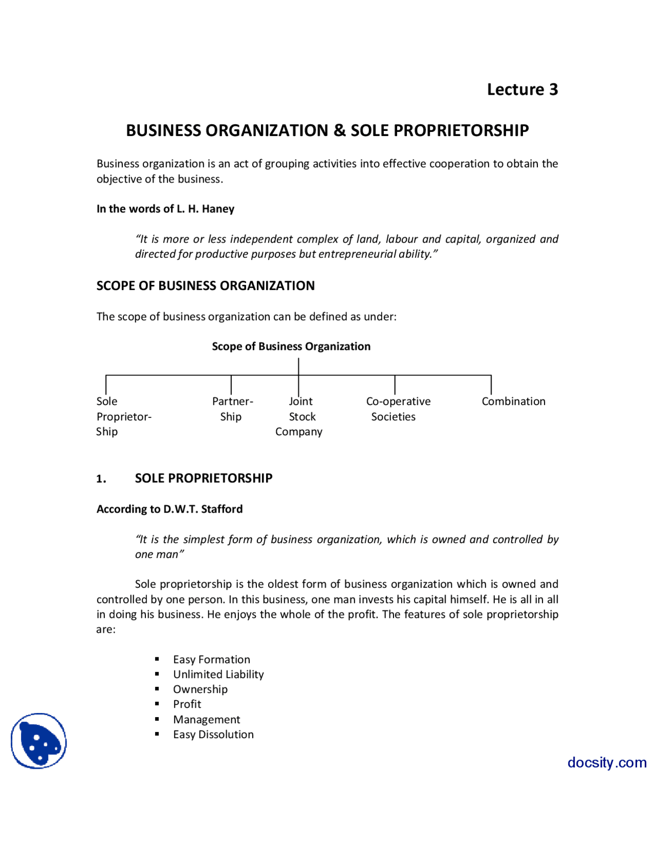 Businees Organization-Introduction to Business-Lecture Handout - Docsity