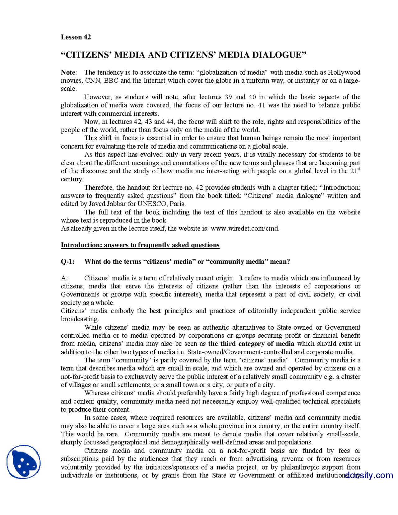 Citizens Part 1 Globalization Of Media Lecture Handout Docsity
