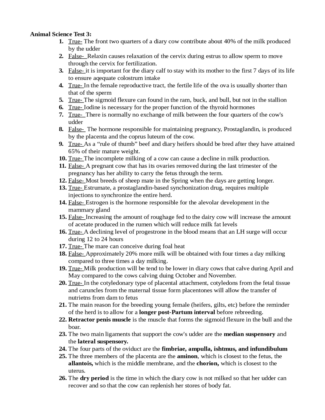 Animal Science Test 3 - Introductory Animal and Dairy Science | ADSC ...