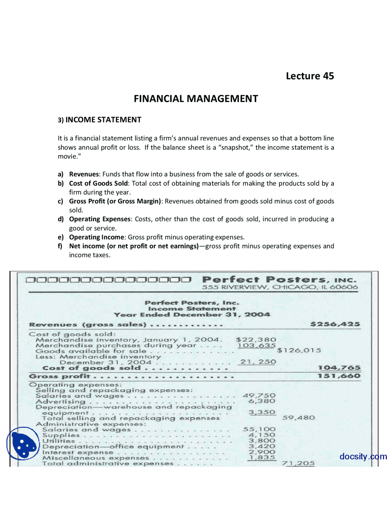 Financial Management Introduction To Business Lecture Handout Docsity