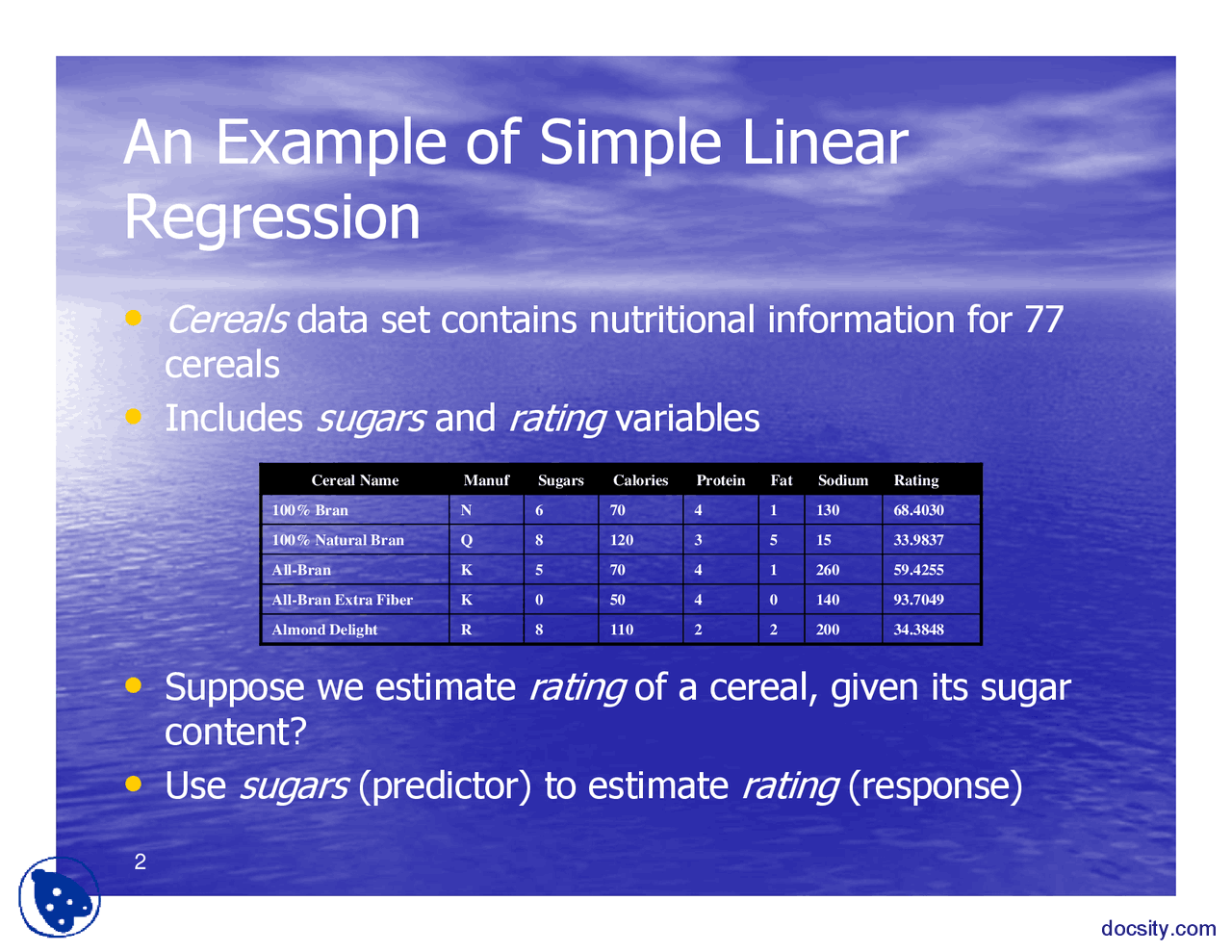 Linear Regression Data Warehouse Lecture Slides Docsity