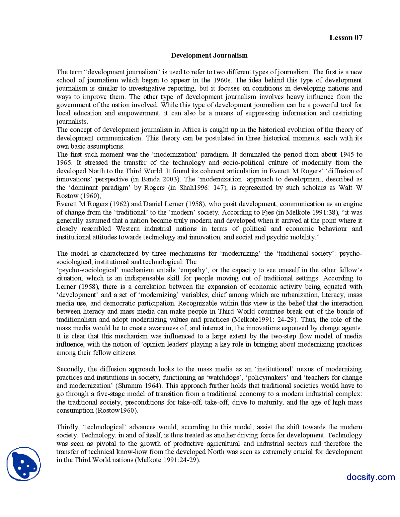 Development Journalism Development Communication Lecture Handout Docsity