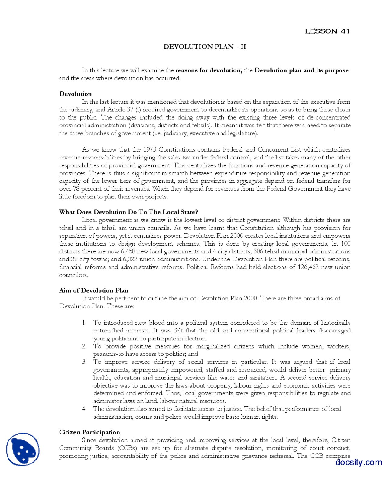 Devolution Plan Ii Introduction To Public Administration Lecture