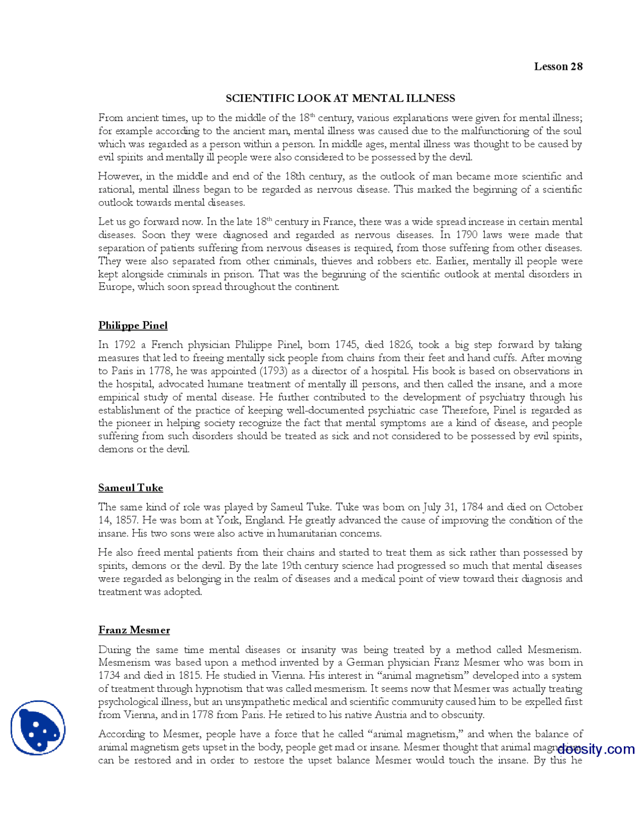 Mental Illness History Of Psycology Lecture Handout Docsity