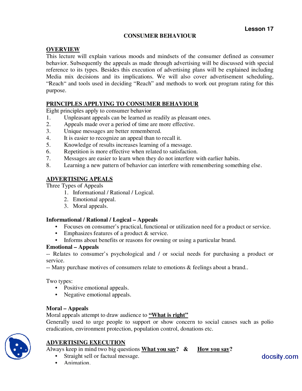 Consumer Behaviour Part 2 Advertising And Promotion Lecture Handout
