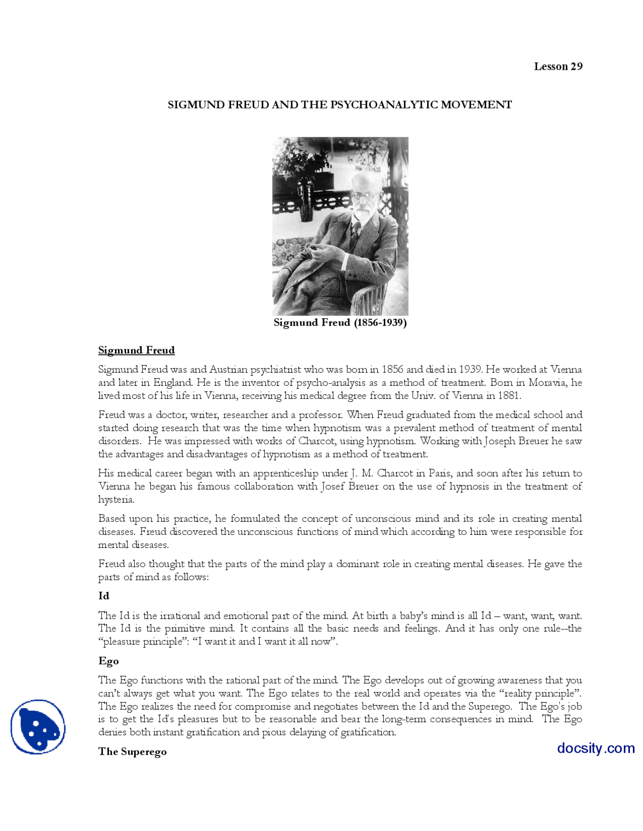 Psychoanalytic Moments Part 1 History Of Psycology Lecture Handout