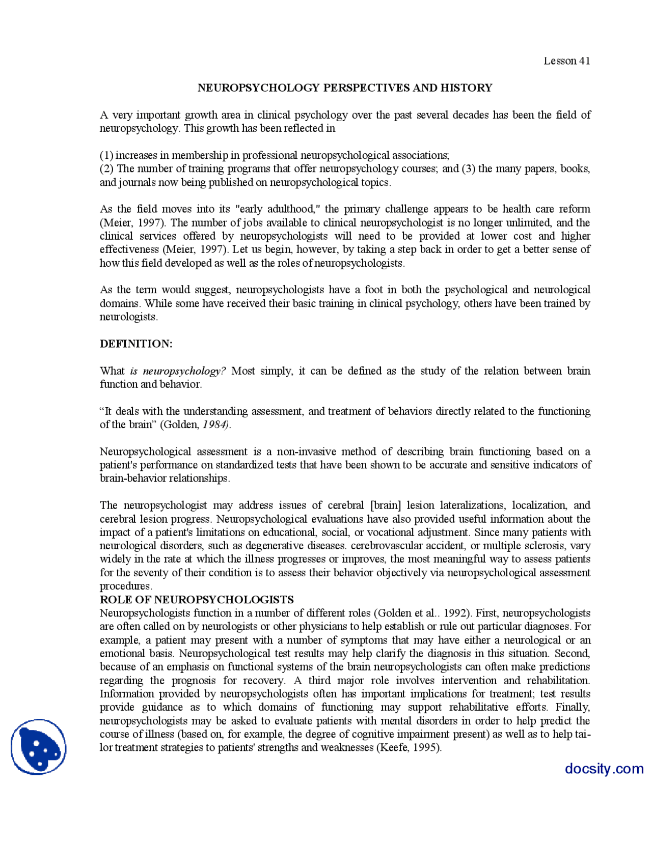 Prespectibe And History Clinical Psycology Lecture Handout Docsity