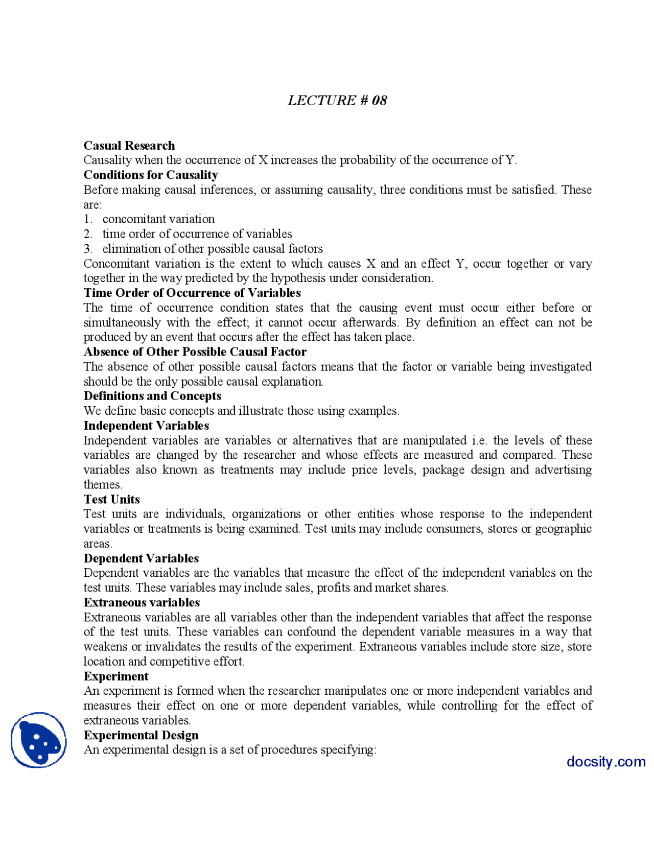 Casual Research Marketing Research Lecture Handout Docsity