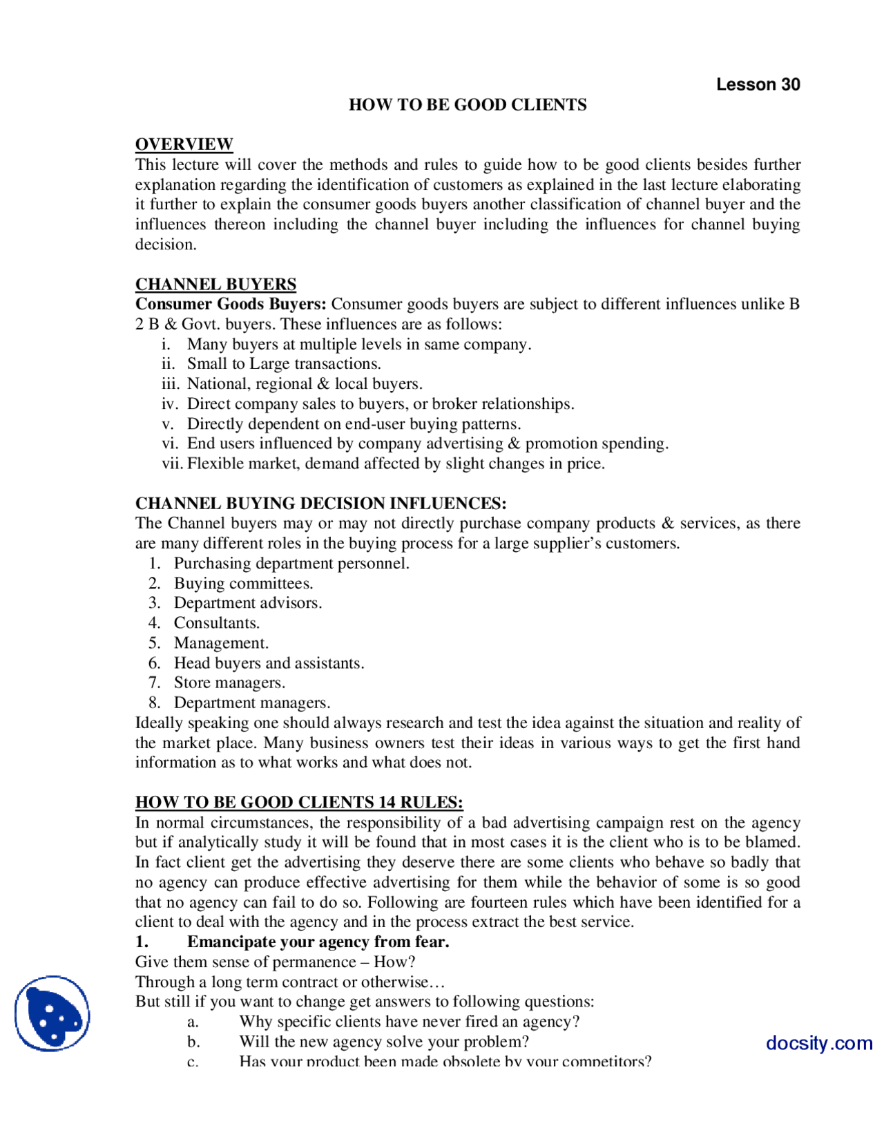 Good Clients Advertising And Promotion Lecture Handout Docsity