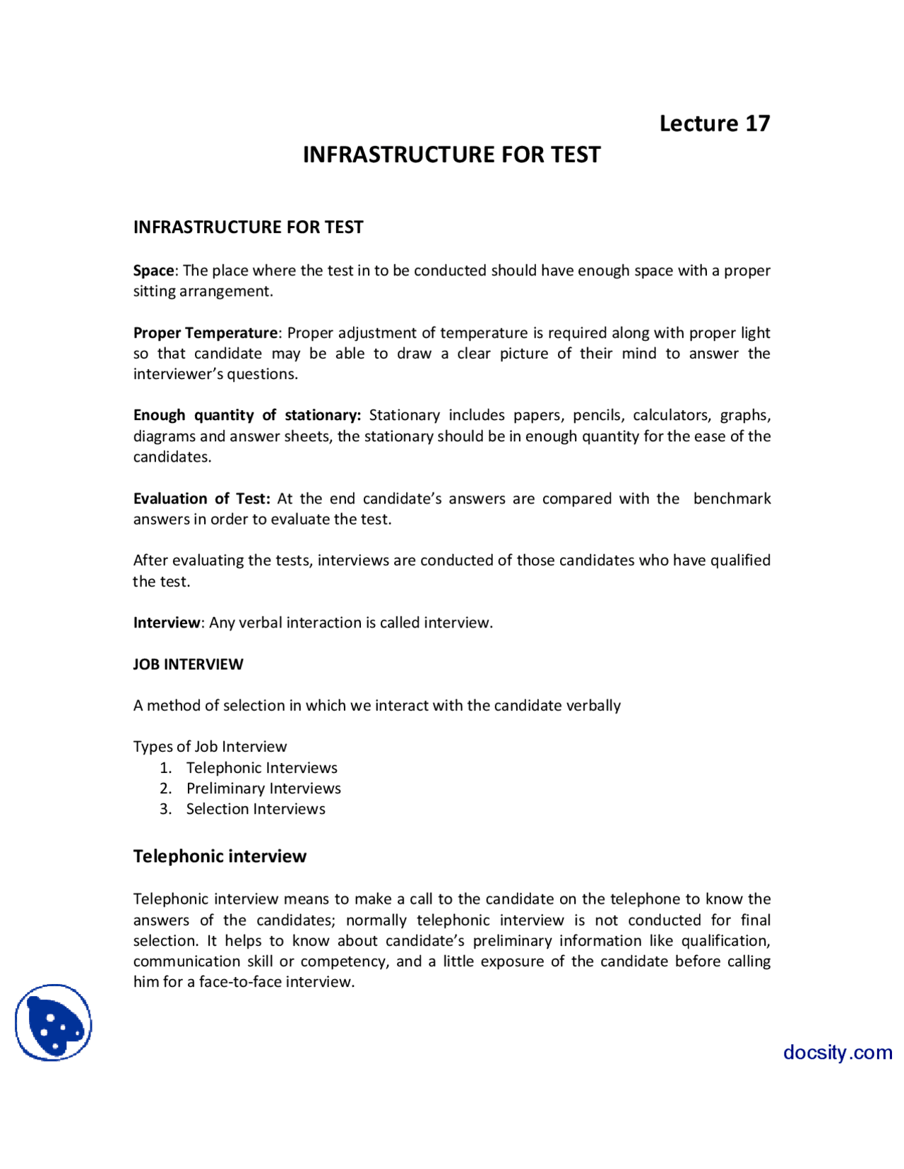 Infrastructure For Test Introduction To Business Lecture Handout Docsity