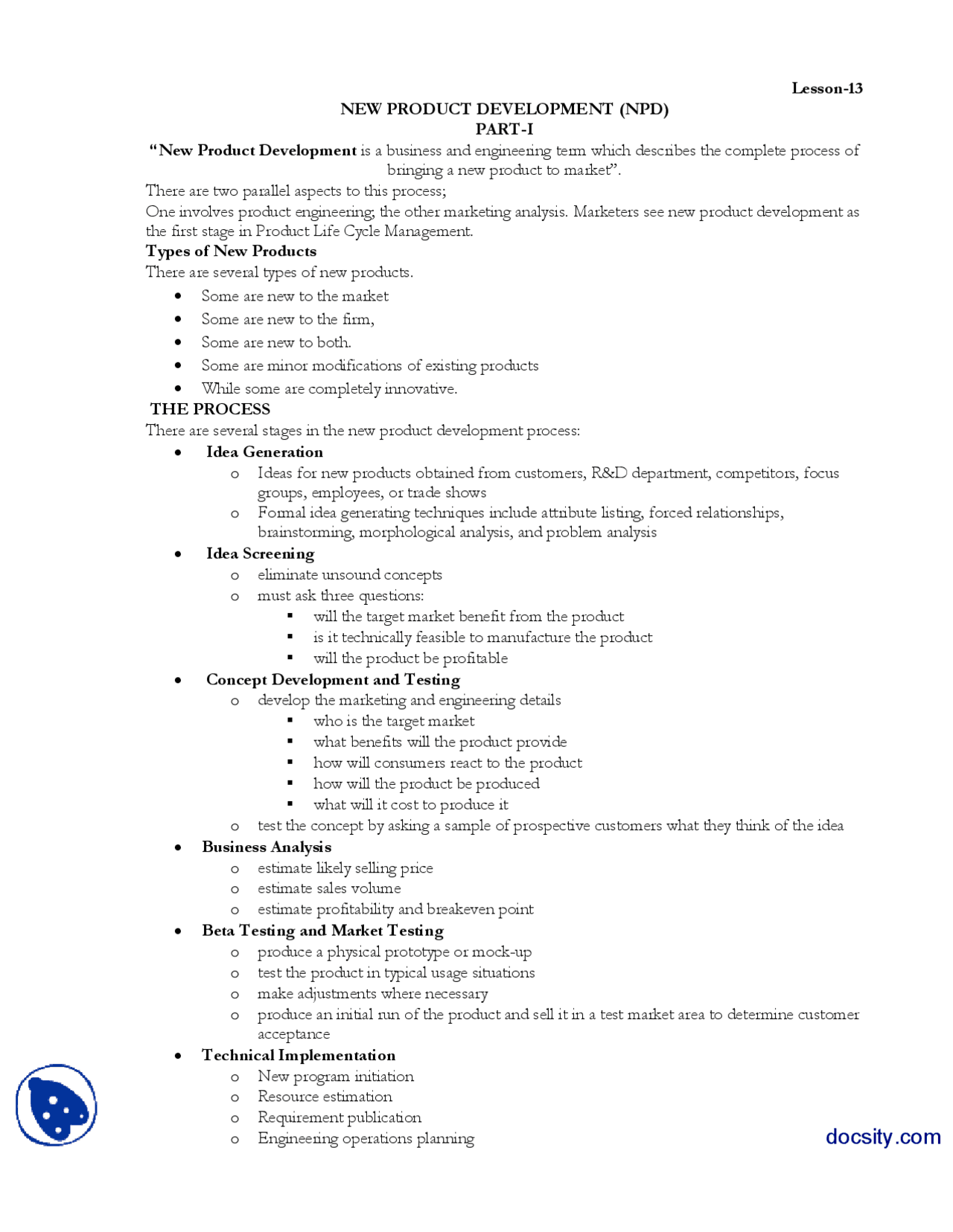 New Product Development Part1 Marketing Managment Lecture Handout Docsity
