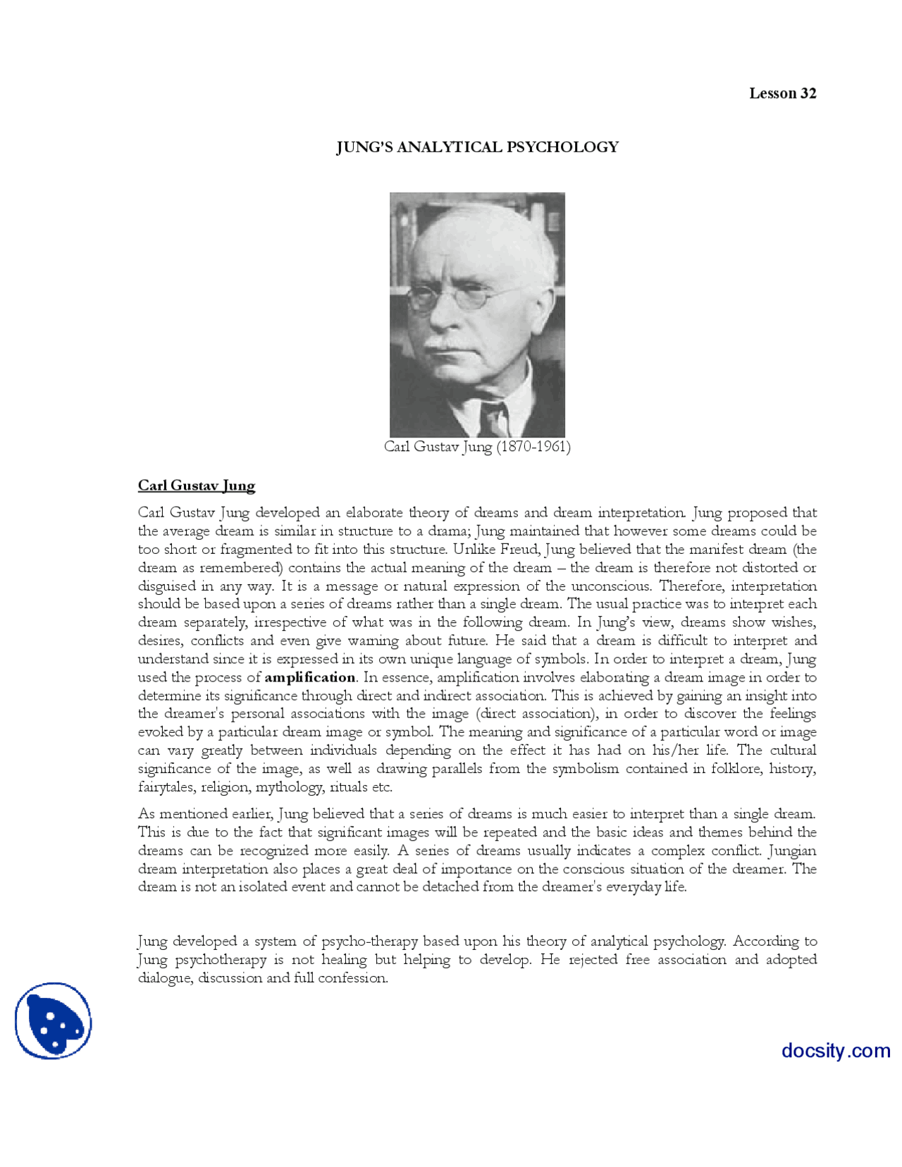 Analytic Psycology Part 2 History Of Psycology Lecture Handout Docsity