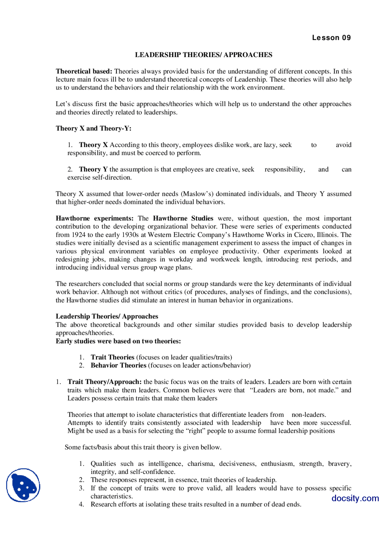 Leadership Theories Apparoaches Leadership And Team Managment Lecture