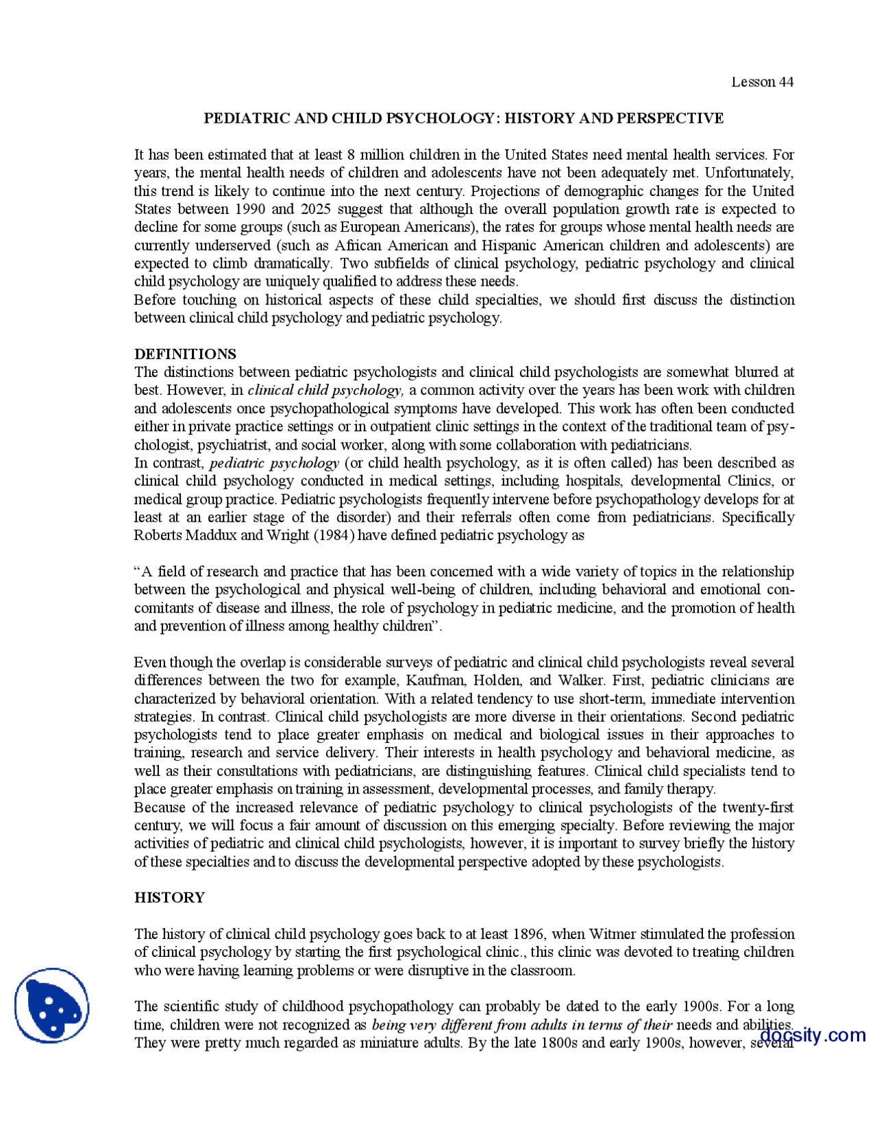 Histoty And Prespective Clinical Psycology Lecture Handout Docsity
