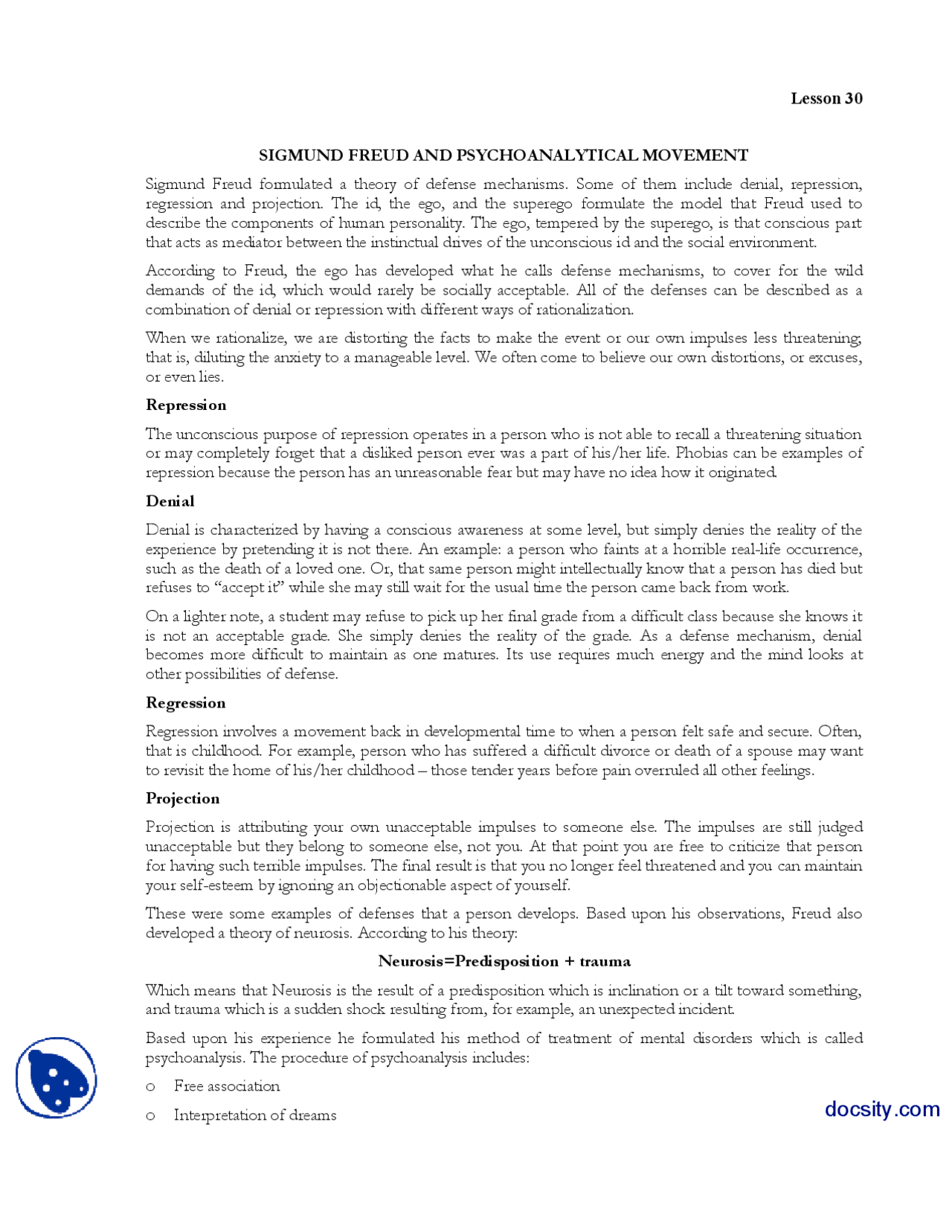 Psychoanalytic Moments Part 2 History Of Psycology Lecture Handout