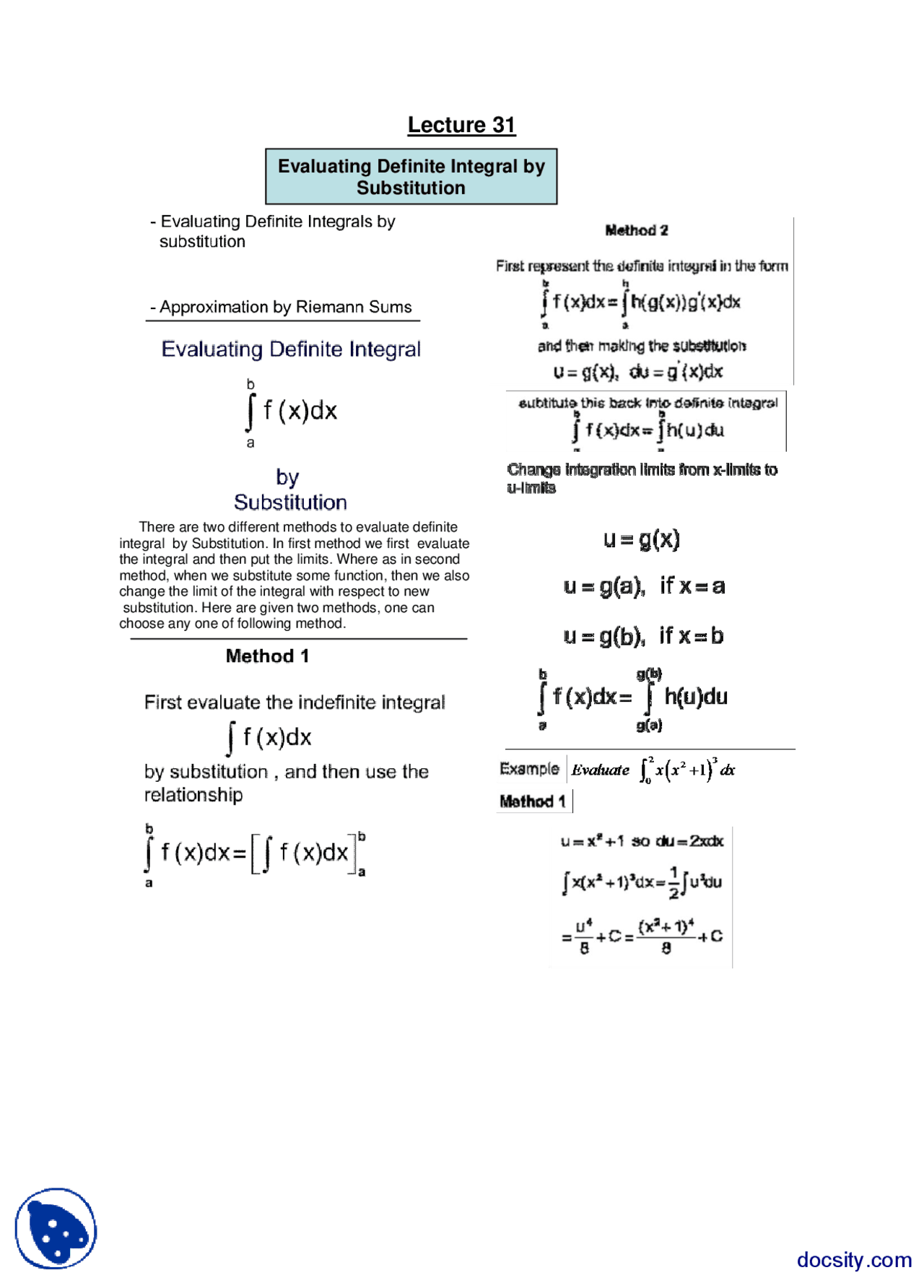 First Fundamental Theorem of Subtitution-General Mathematics-Lecture Handout - Docsity