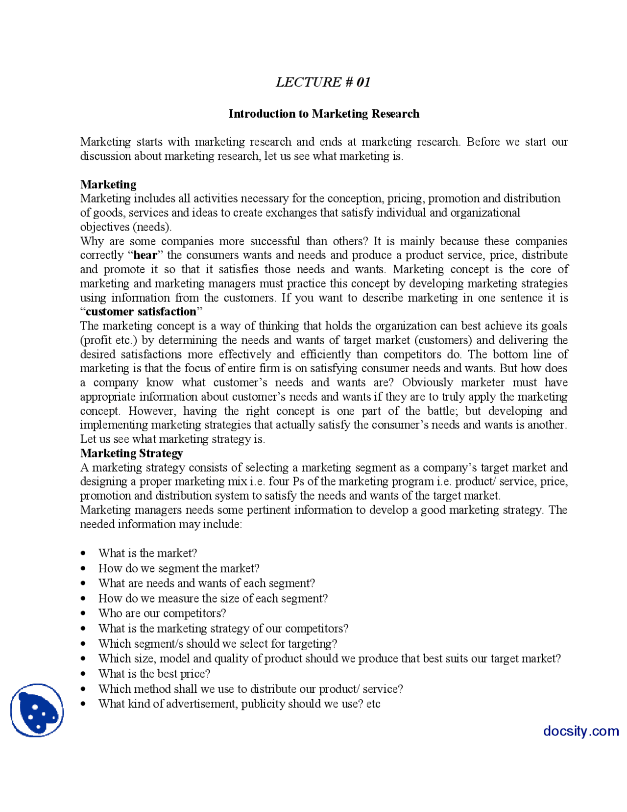 Introduction to Marketing Research-Marketing Research-Lecture Handout | Exercises Marketing ...