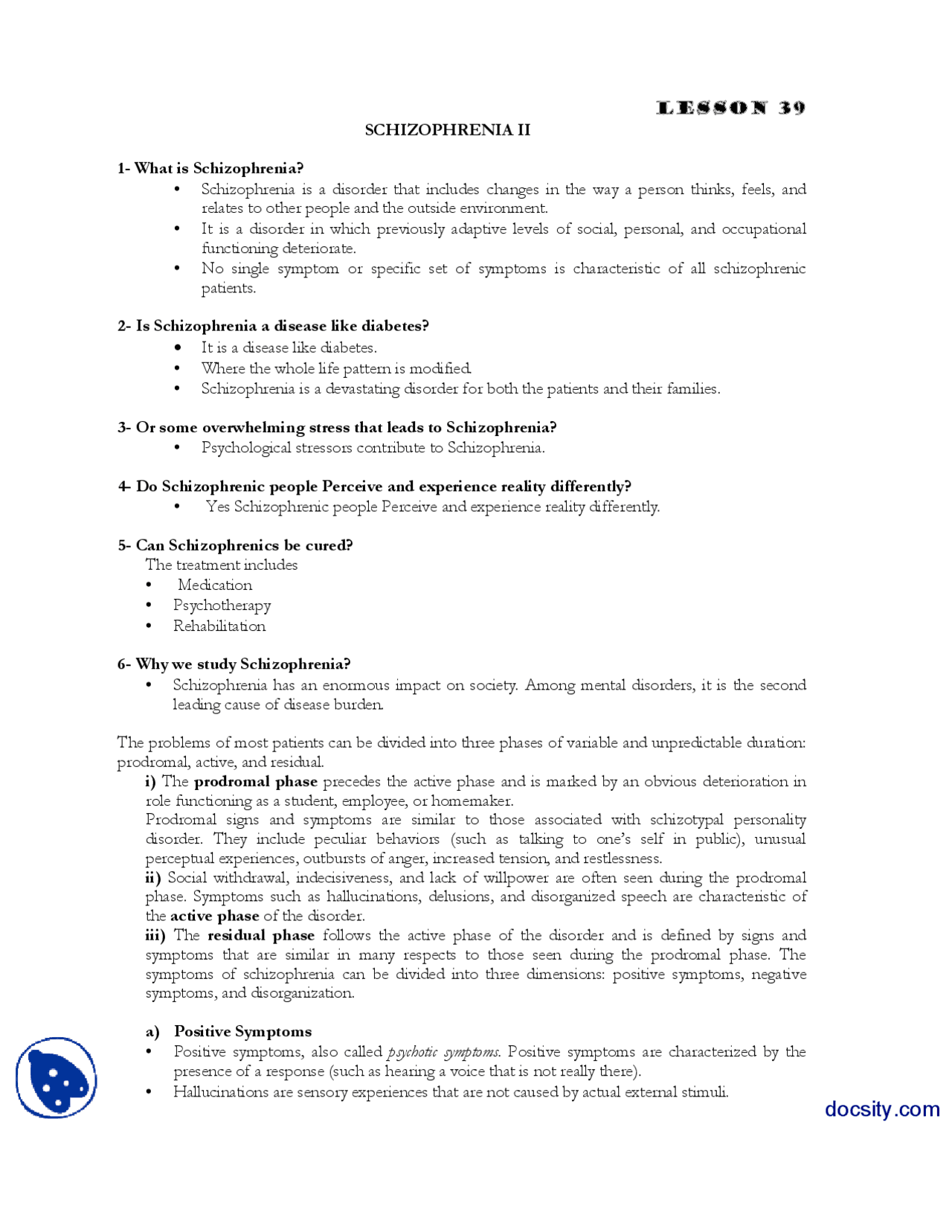 Schizopherina Part 2 Abnormal Psycology Lecture Handout Docsity