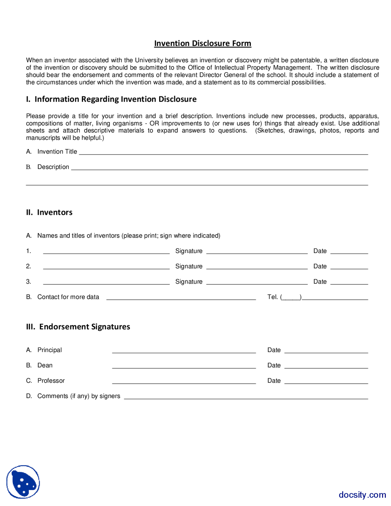 Invention Disclosure Form-Intellectual Property-Handout - Docsity