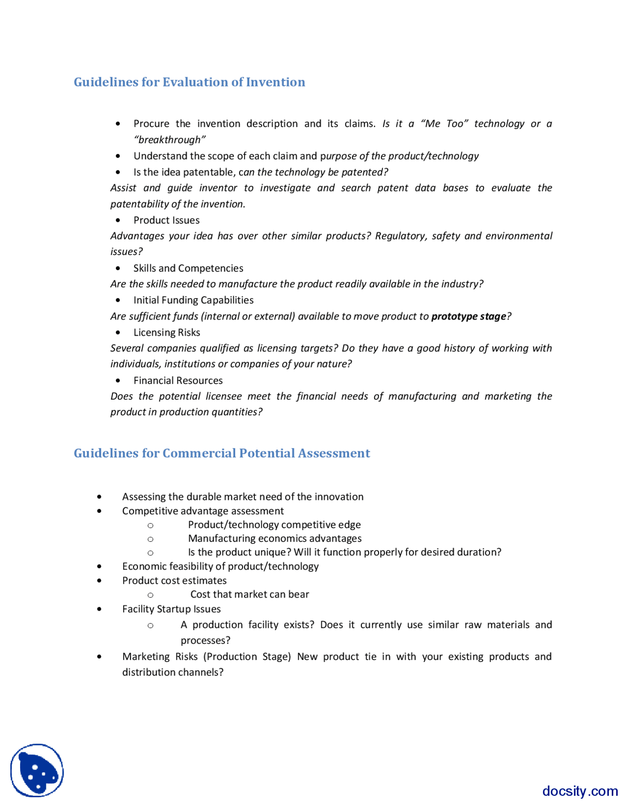 Guidelines for Evaluation of Invention-Intellectual Property-Handout ...
