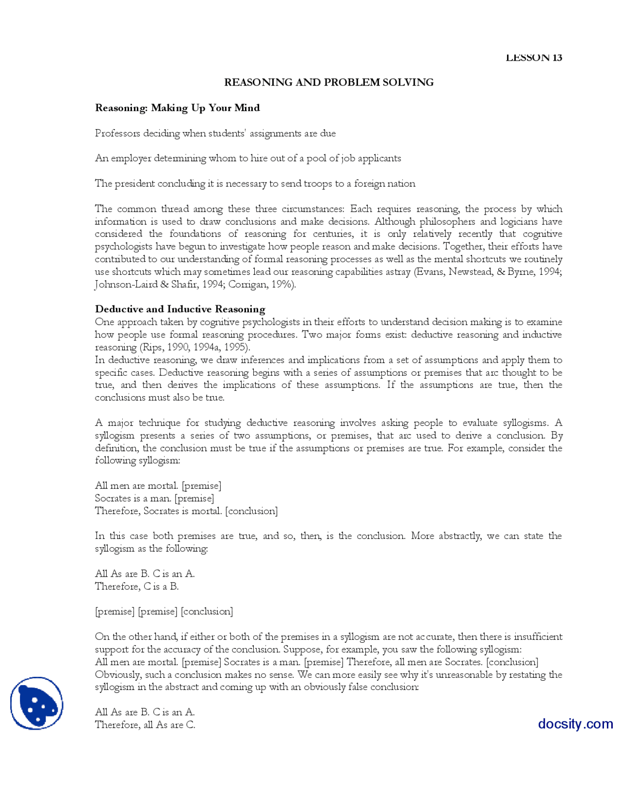 Problem Solving Experimental Psycology Lecture Handout Exercises